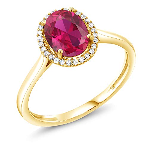 Gem Stone King 10K Yellow Gold 8X6MM Oval Gemstone Birthstone and White Diamond Halo Engagement Ring | Wedding Anniversary Promise Gold Ring For Women | Available In Size 5-10