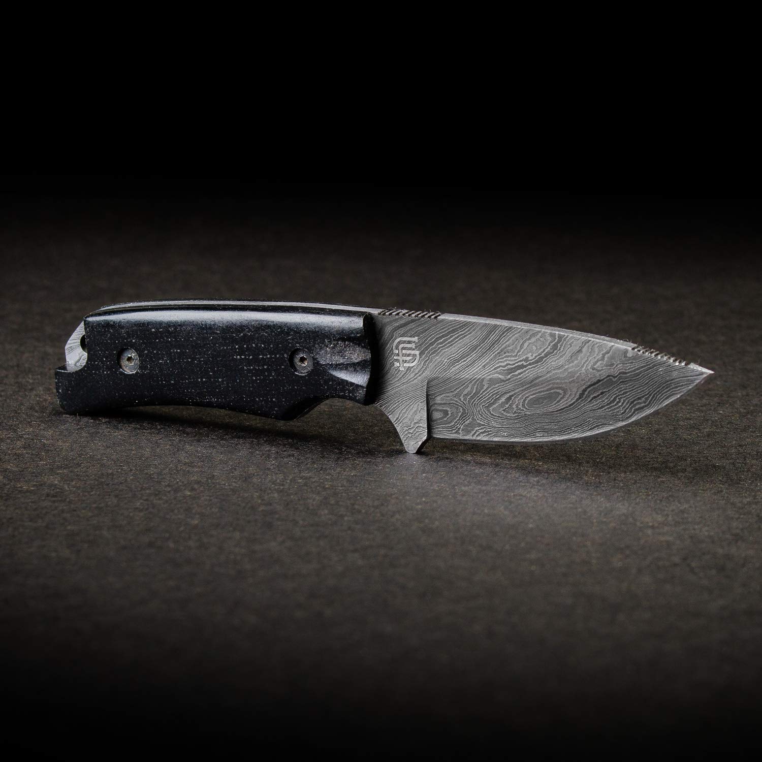 Forseti Steel Boone Damascus Steel Skinner with Black Micarta Handle