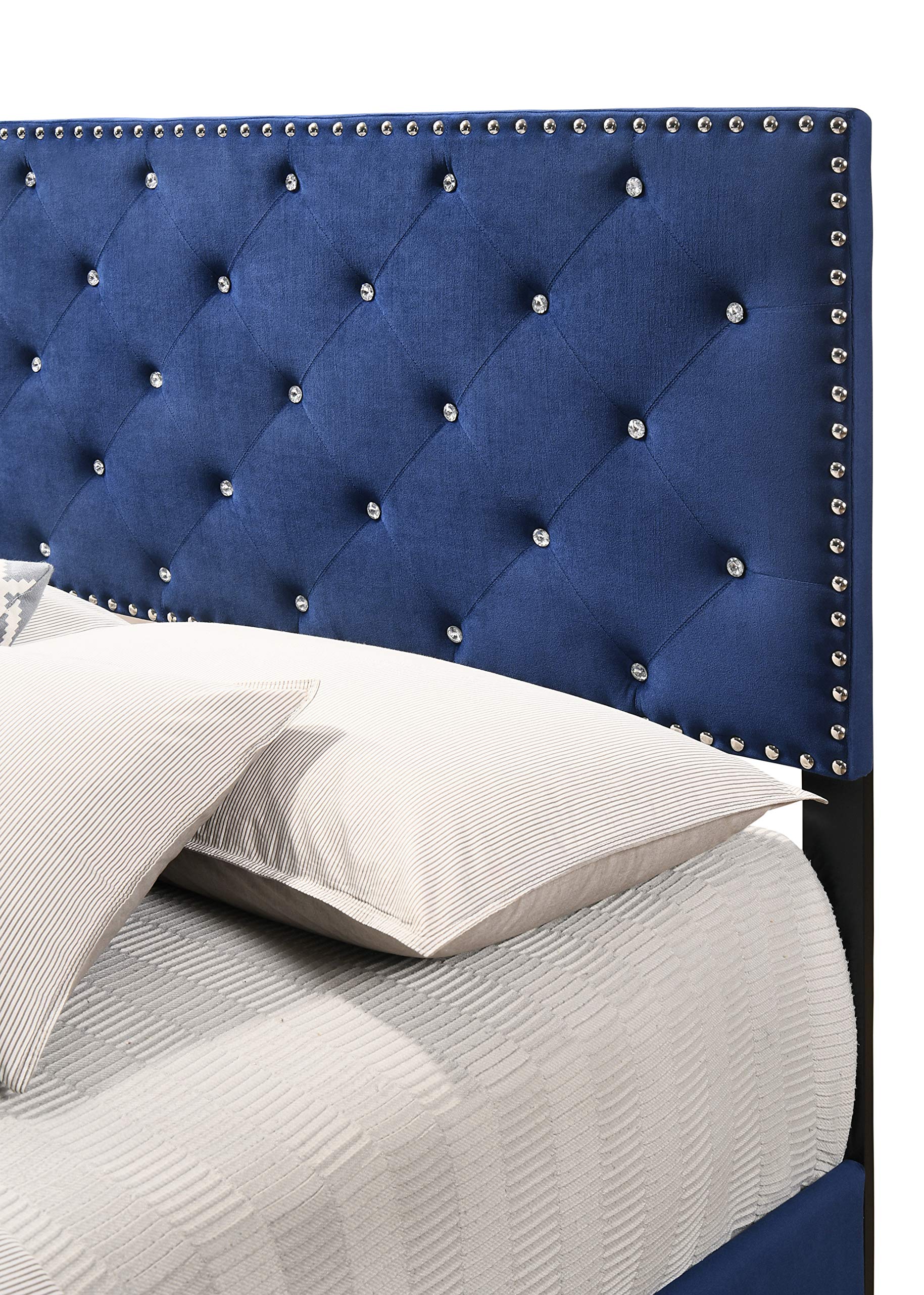 Glory Furniture Suffolk Velvet Upholstered King Bed in Navy Blue