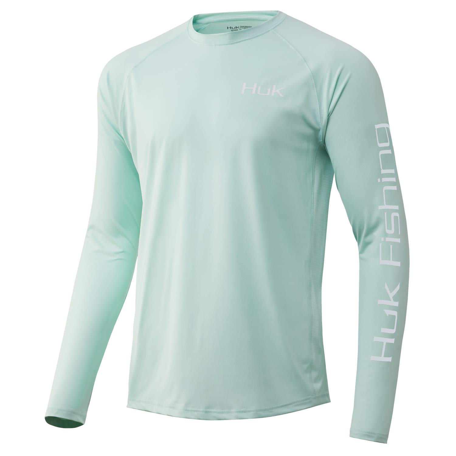 HUK Men's Pursuit Long Sleeve Sun Protecting Fishing Shirt, Huk'd Up Flag-Seafoam, Medium