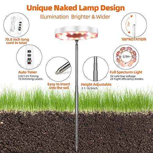 Grow Light, CANAGROW Full Spectrum LED Plant Lights for Indoor Plants, Height Adjustable Plant Halo Growing Lamps, Auto On/Off Timer, 3 Lighting Modes & 10 Dimmable Brightness for Small Plants