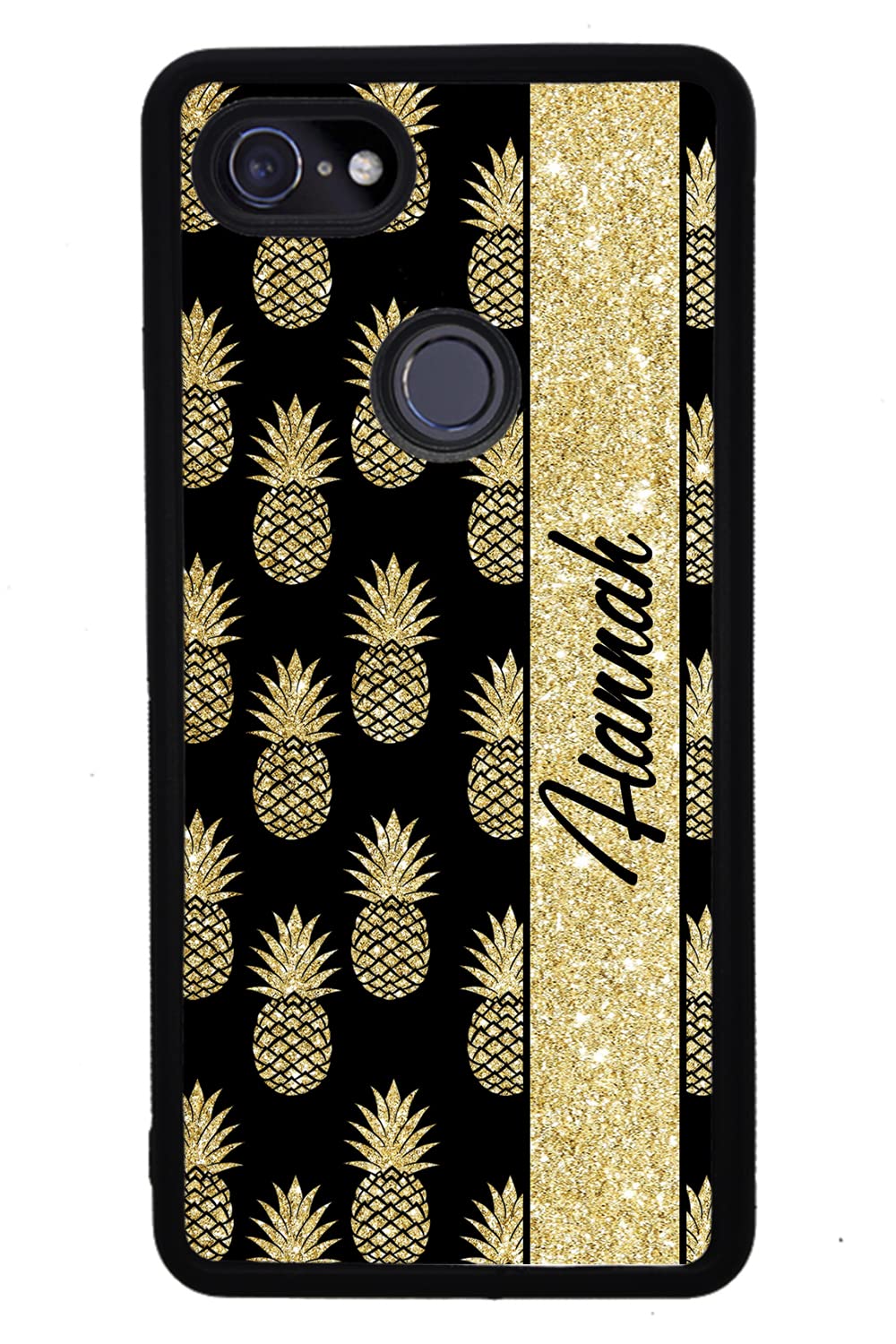 Gold Pineapple Personalized Black Rubber Phone Case Compatible With Google Pixel 8 Pro, 8a, 8, 7a, 7, Pixel 7 Pro, 6a, Pixel 6 Pro, 6, Pixel 5, 4a 5G, 4a 4G, 4, 4 XL, 3a, 3a XL, 3, 3 XL, 2 XL, 2