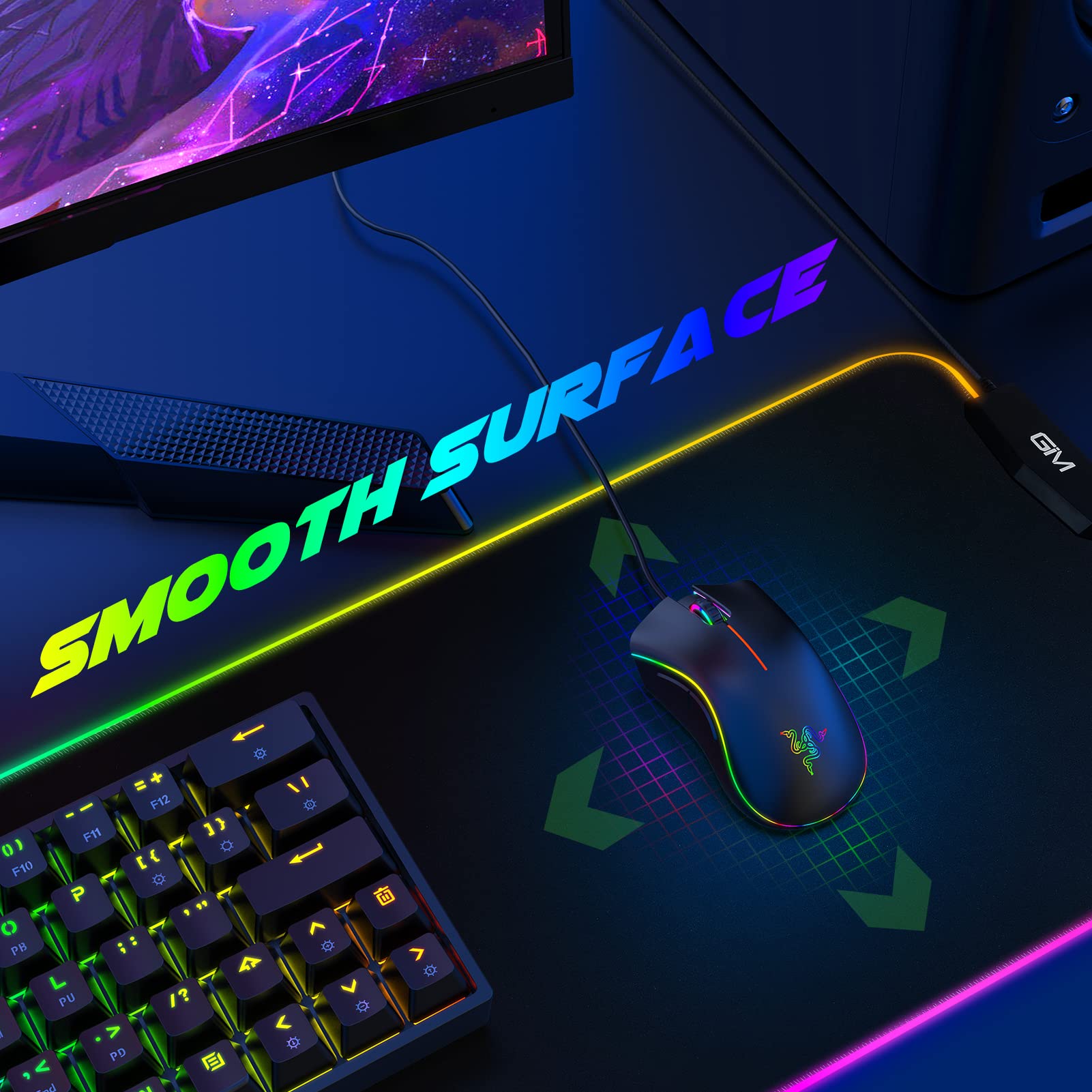 GIM RGB Gaming Mouse Pad, 4 USB Port, 14 Lighting Modes, 5mm Ultra Thick, Oversized Glowing Led Extended Mousepad, Anti-Slip Rubber Base Waterproof Keyboard Mouse Mat 31.5×11.8 inches