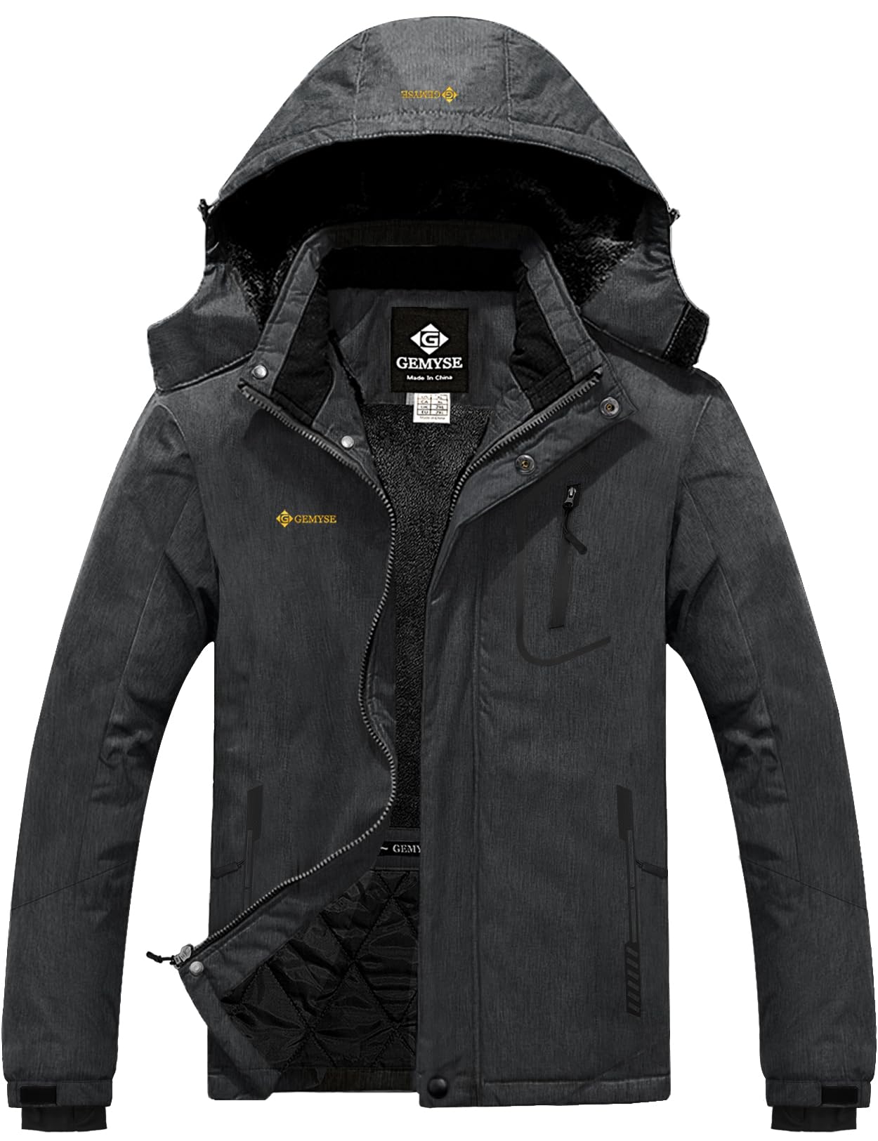 GEMYSE Men's Mountain Waterproof Ski Snow Jacket Winter Windproof Rain Jacket Hooded coat (Blue Grey,Medium)
