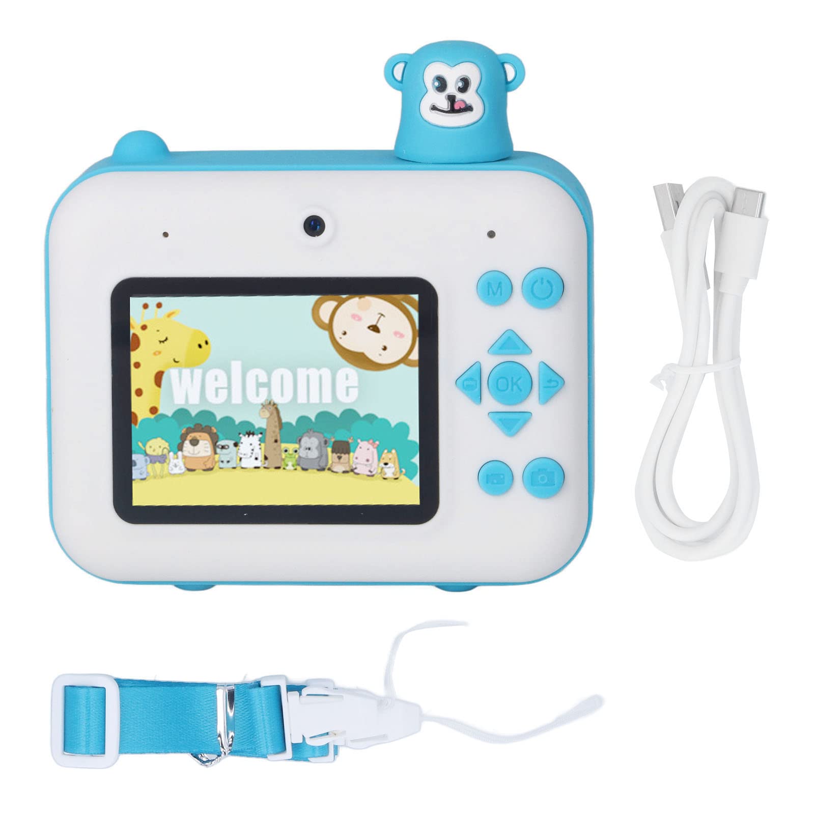 GLOGLOW Camera, HD 1080P Dual Lens 1000mAh Battery 2.4 Inch LCD Screen Kids Print Camera for Travel (Sky Blue)