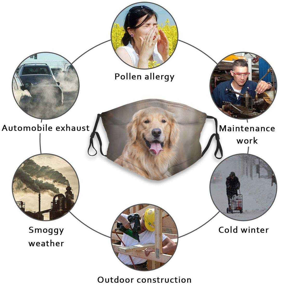 Golden Retriever Pet Cloth Face Mask With Filter Pocket Washable Face Bandanas Balaclava Reusable Fabric Protection