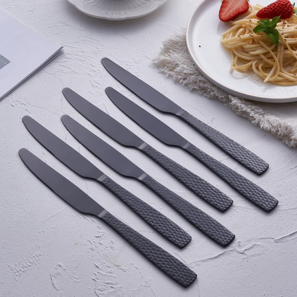 FULLYWARE Matte Black Dinner Knife Set of 6, 9.7 inches Stainless Steel Black Table Knife, Satin Finish.