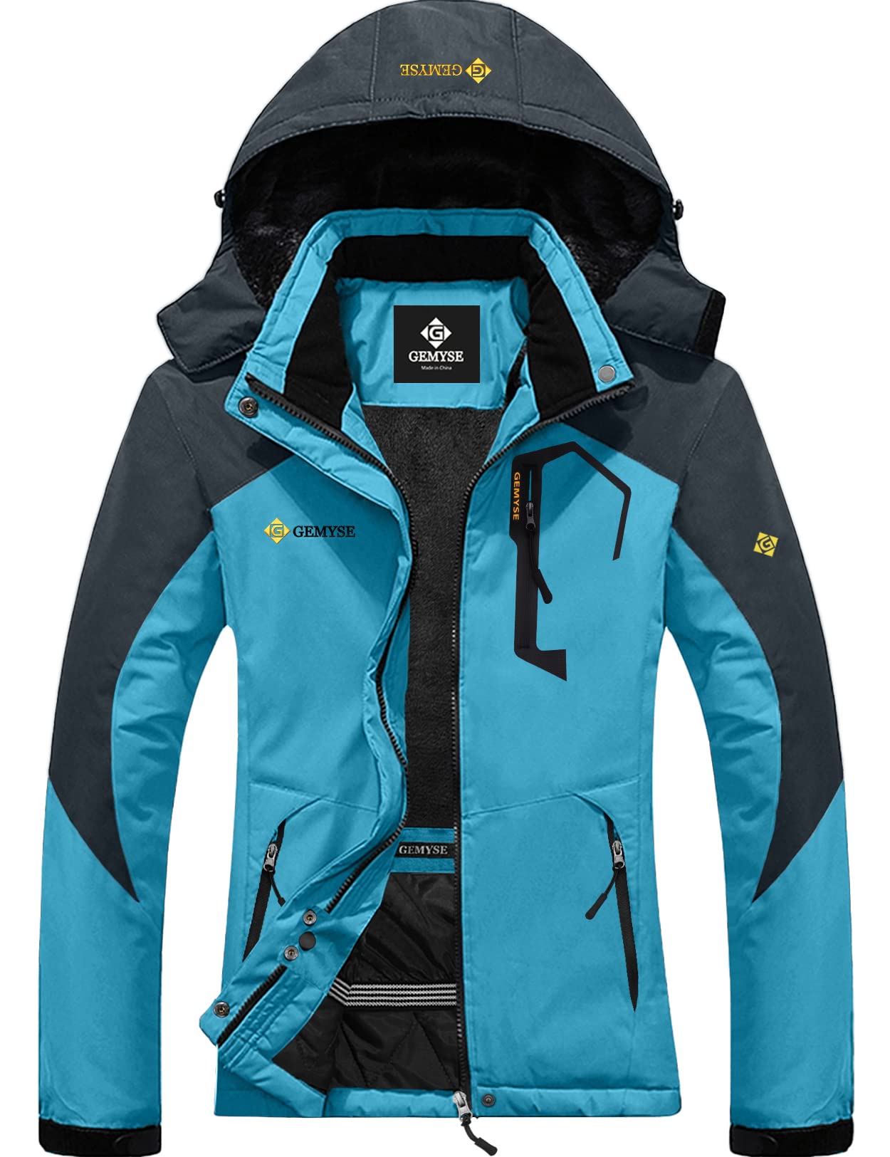 GEMYSE Women's Mountain Waterproof Ski Snow Jacket Winter Windproof Rain Jacket (Acid Blue, XXLarge)