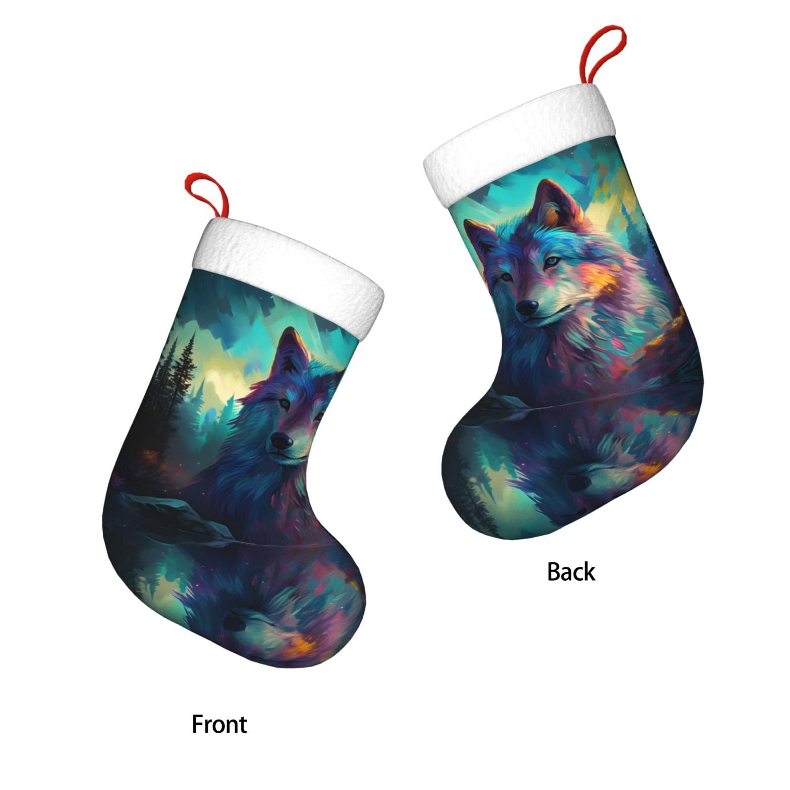 FYCFSLMY Native American Indians and Wolves Large Christmas Stockings, Xmas Tree Fireplace Hanging Decorations for Home Holiday Decor