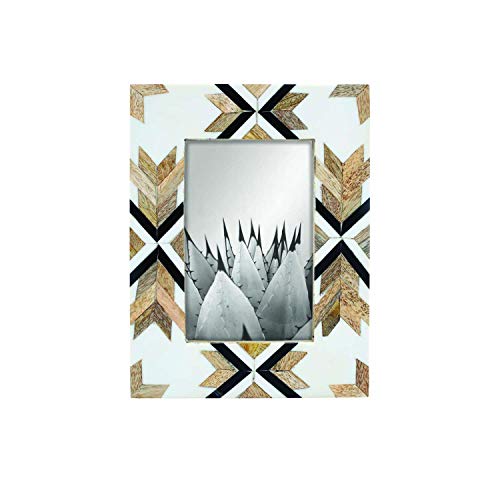 Foreside Home and Garden 4 x 6 inch Southwest Pattern Decorative Wood Picture Frame, 43, White, Brown