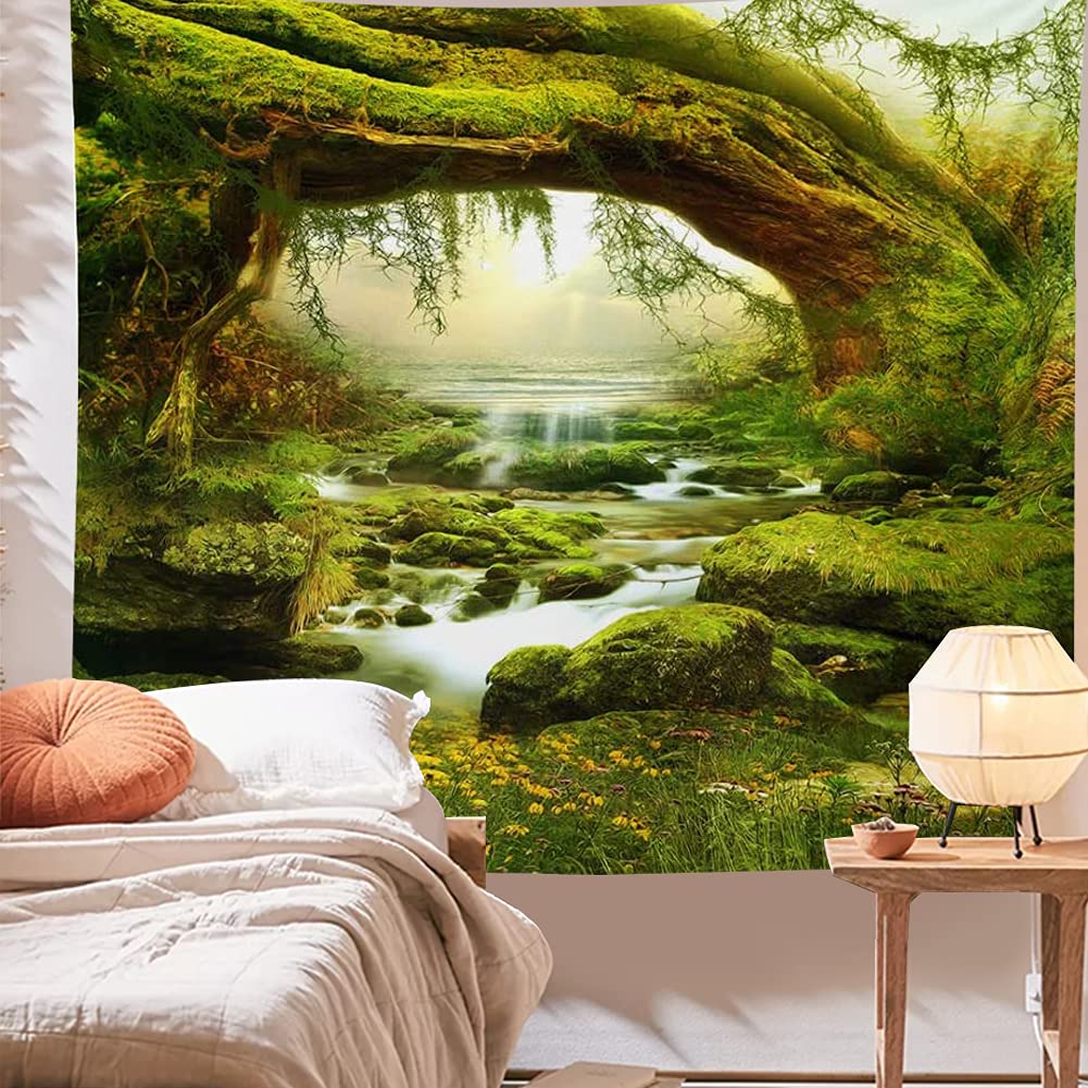 Forest Tapestry Home Decor Landscape Tapestry Living Room Bedroom Decoration Tapestry Magic Tapestry Curtain (Old Tree Red, 60''L×51''W)