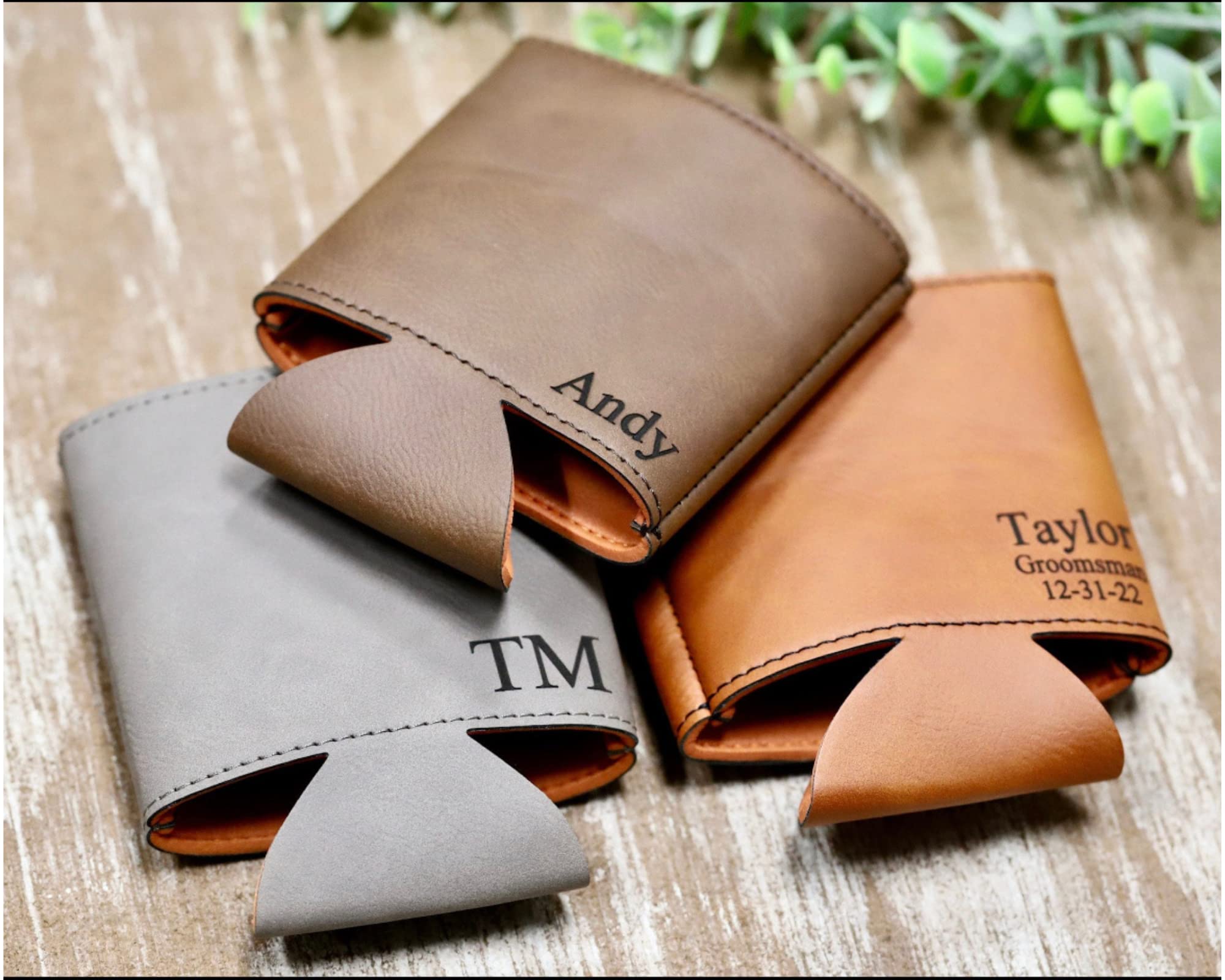 Groomsmen Can Cooler Holder, Groomsmen Gifts Personalized, Engraved Can Cooler, Beer Can Holder, Groomsmen Proposal, Groomsman Gift Ideas (Raw Hide)