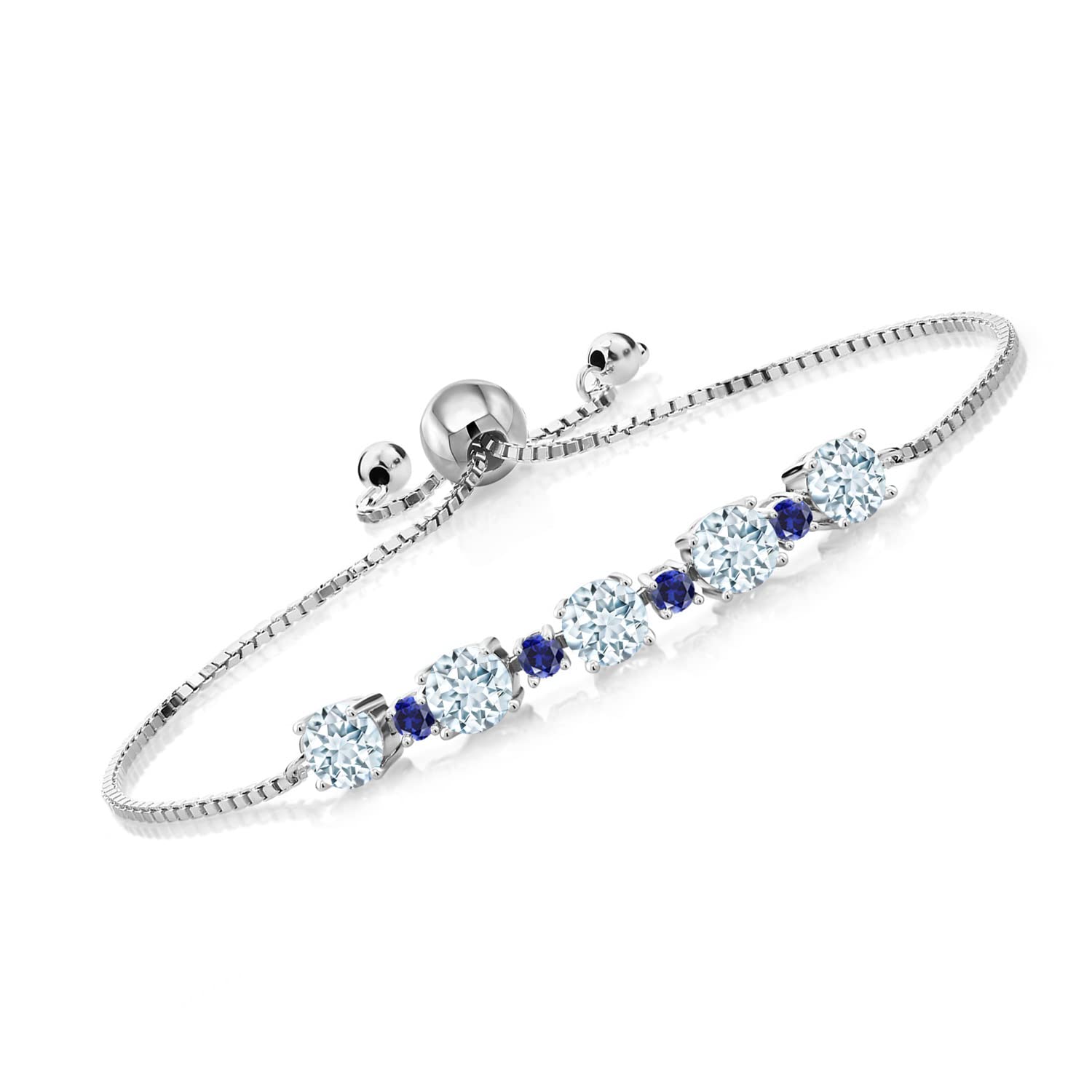 Gem Stone King 2.70 Ct Sky Blue Aquamarine Blue Created Sapphire 925 Sterling Silver Tennis Bracelet For Women