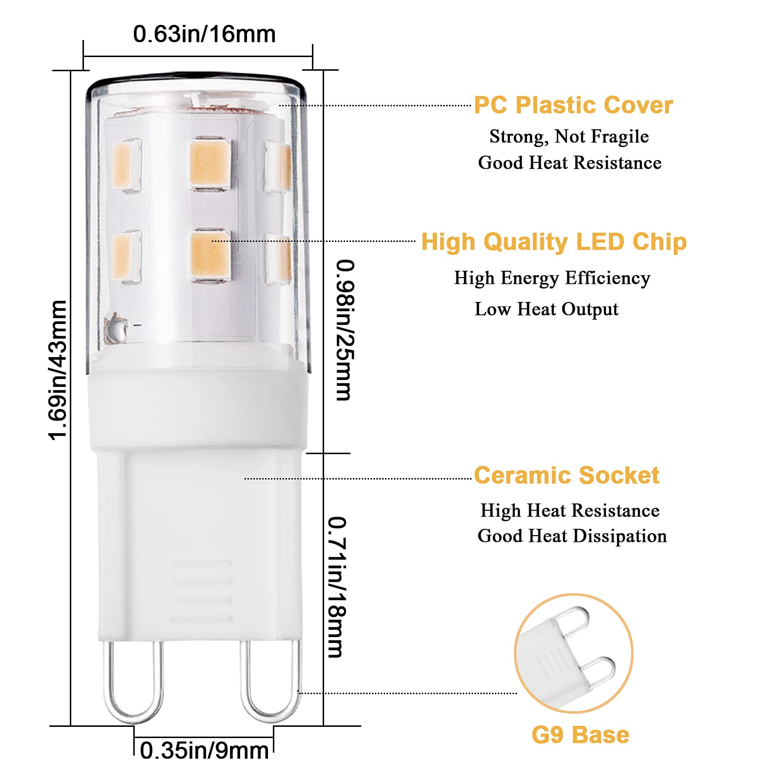 G9 LED Bulb 3W Equivalent to G9 Halogen Bulb 30W, 2700K Warm White G9 Light Bulb Non Dimmable for Home Lighting(6 Pack)