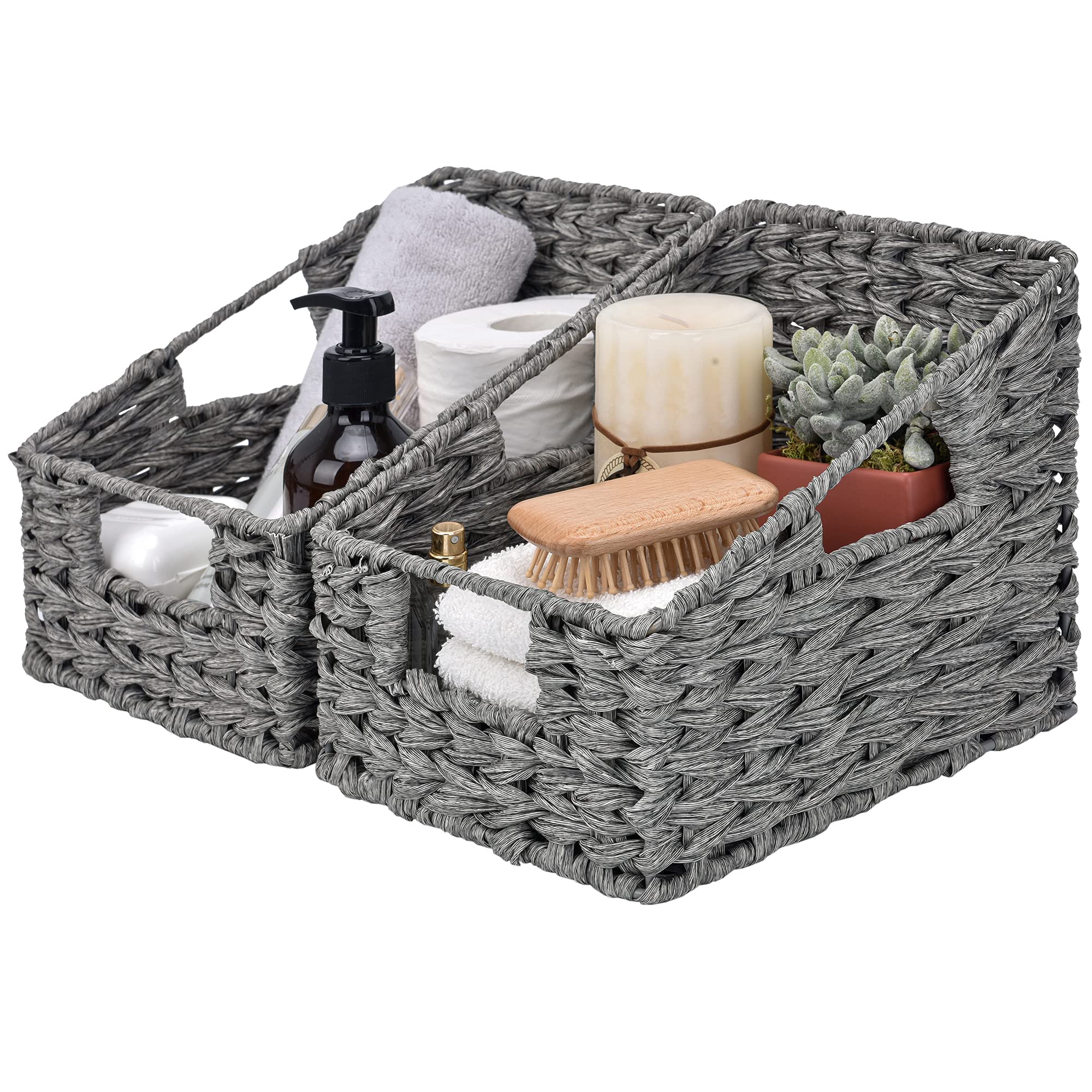 GRANNY SAYS Bundle of 2-Pack Wicker Baskets with Handles & 2-Pack Wicker Baskets for Shelves