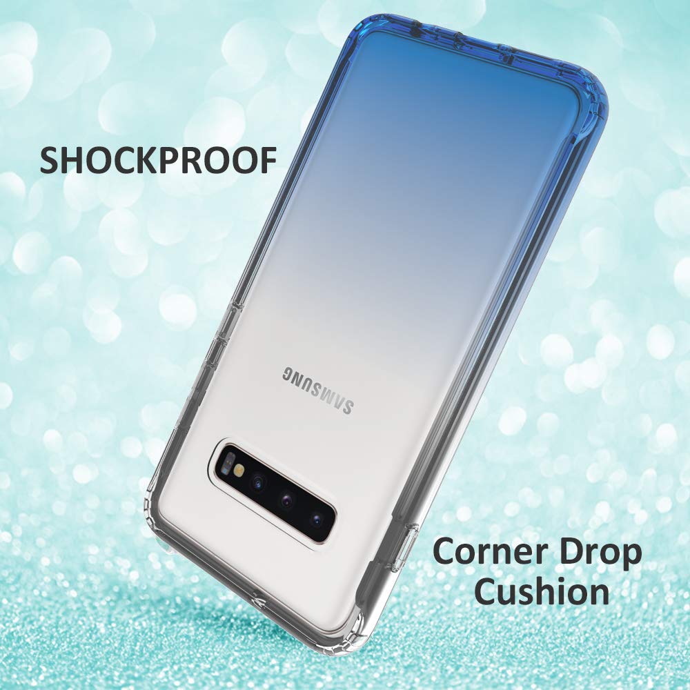 Galaxy S10+ Clear Case, Galaxy S10+ Slim TPU Case, Dual Layer Armor Defender Case Full-Body Transparent Clear Heavy Duty Shock Resistant Hybrid Rugged Cover for Samsung Galaxy S10 Plus- Black Blue