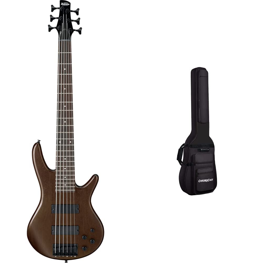 Ibanez GSR, 6-String Bass Guitar, Right, Walnut Flat (GSR206BWNF) and ChromaCast Electric Bass Guitar Padded Gig Bag (CC-BPB, Black)