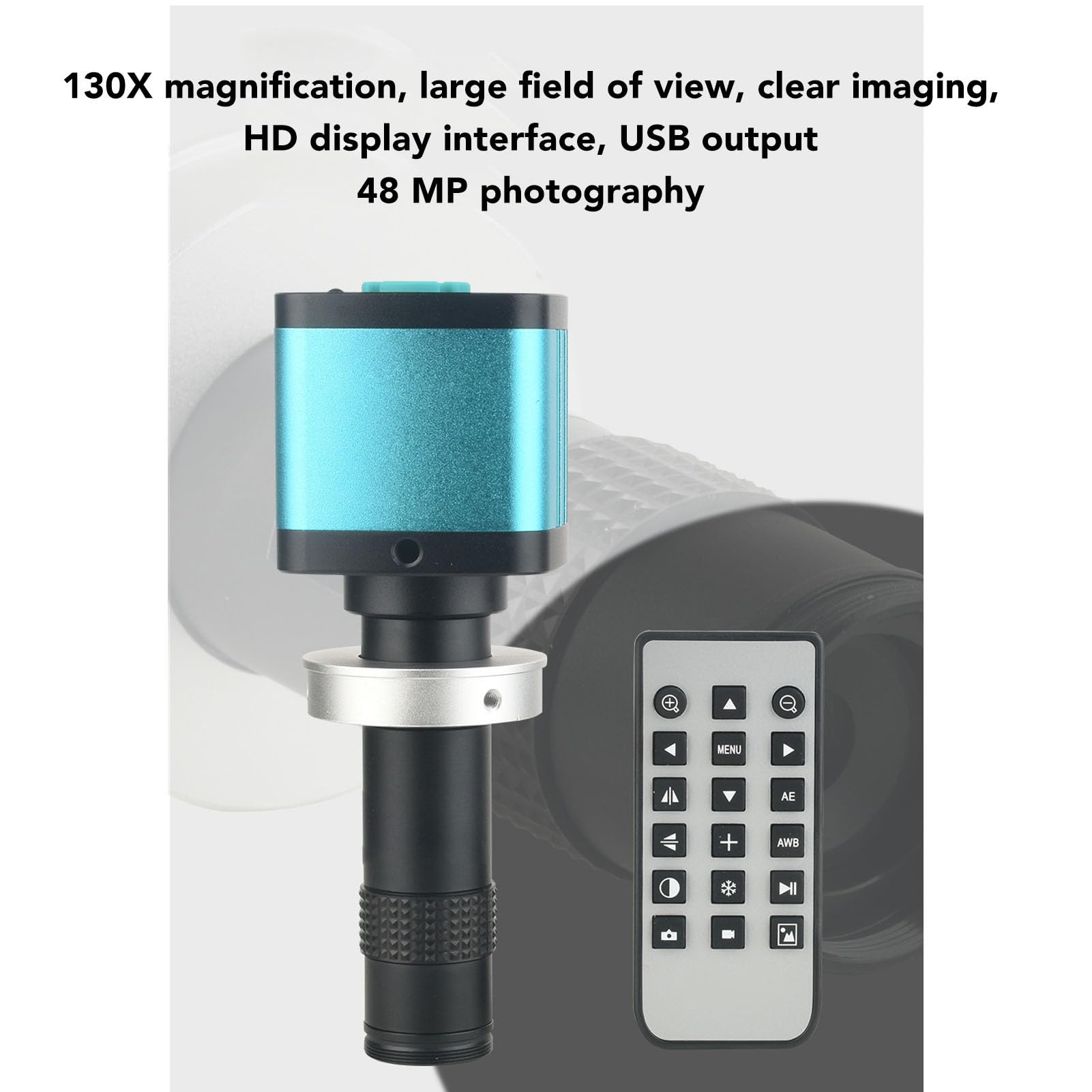 HD Microscope Camera, 4K Video 100β240VAC Industrial Microscope Camera Lightweight 1080P 130X Aluminum Alloy for Home (US Plug)