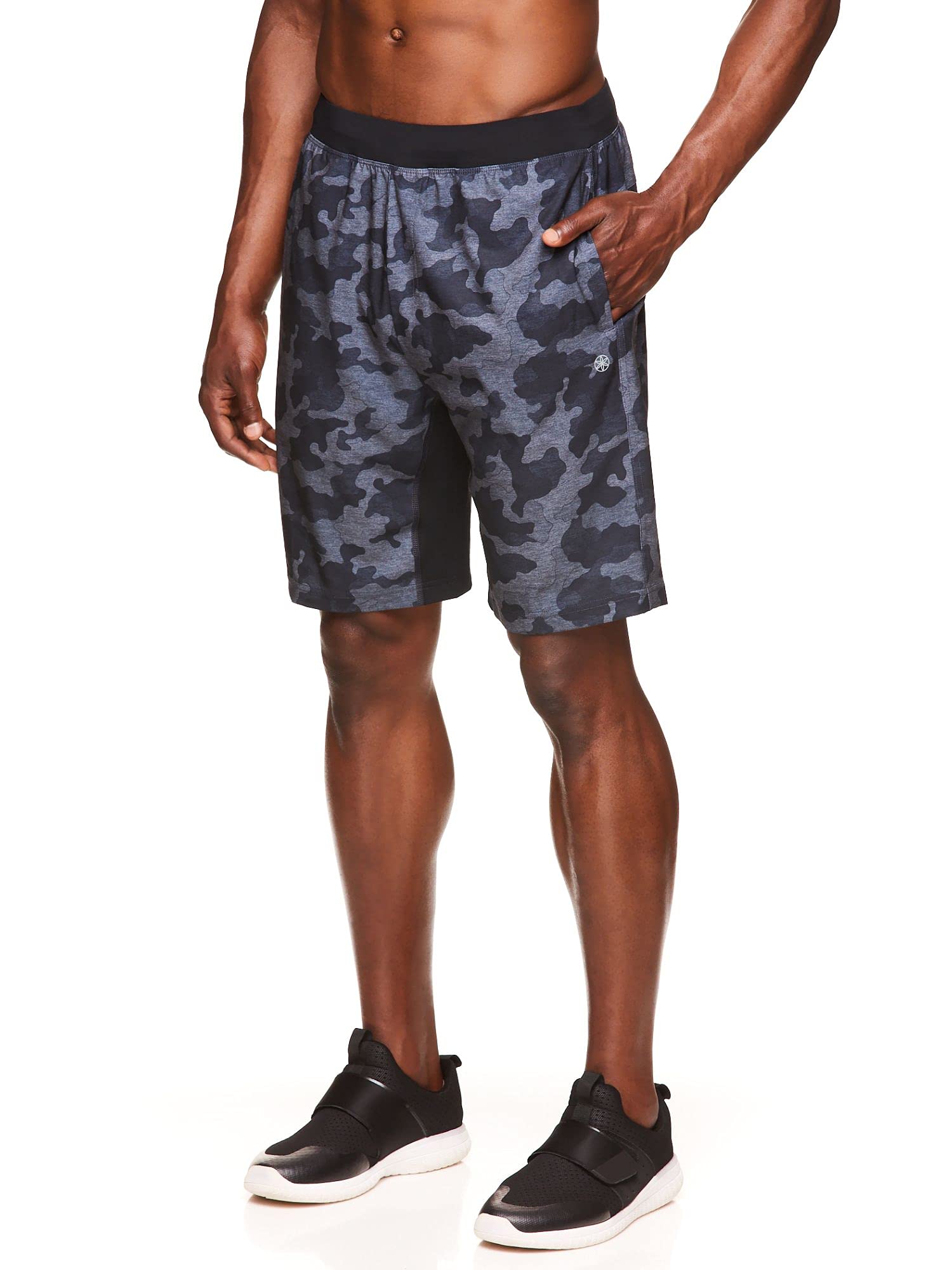 Gaiam Men's Yoga Shorts - Athletic Gym Running and Workout Shorts with Pockets - Karma Ebony Camo, Medium