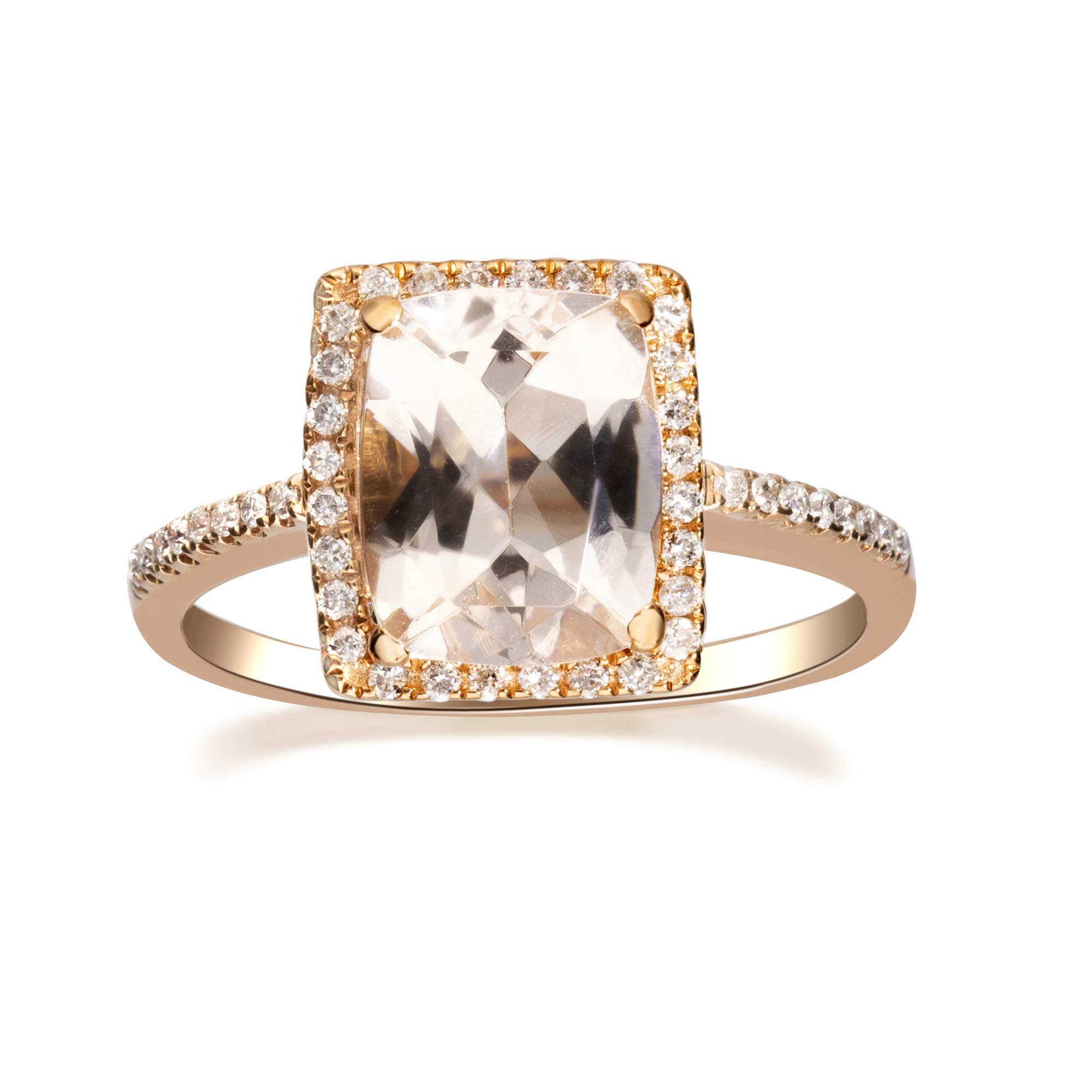 Gin & Grace 10K Rose Gold Genuine Morganite Ring with Diamonds for women | Ethically, authentically & organically sourced (Cushion-cut) shaped jewelry for her | Morganite Ring for women