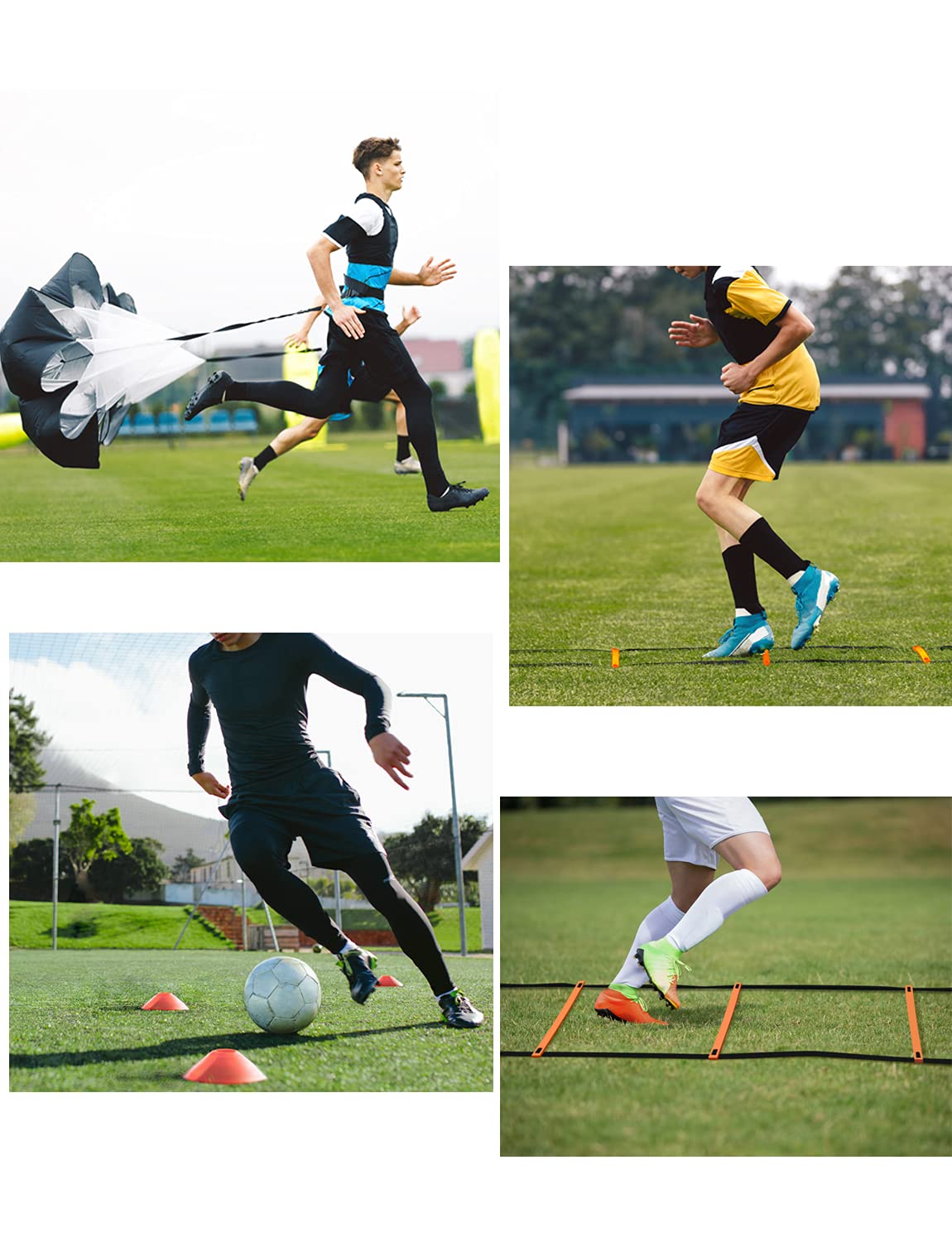 GHB Agility Ladder Speed Training Ladder 20 Feet 12 Rung Exercise Ladder, 10 Disc Cones,Resistance Parachute,Football Training Equipment Set