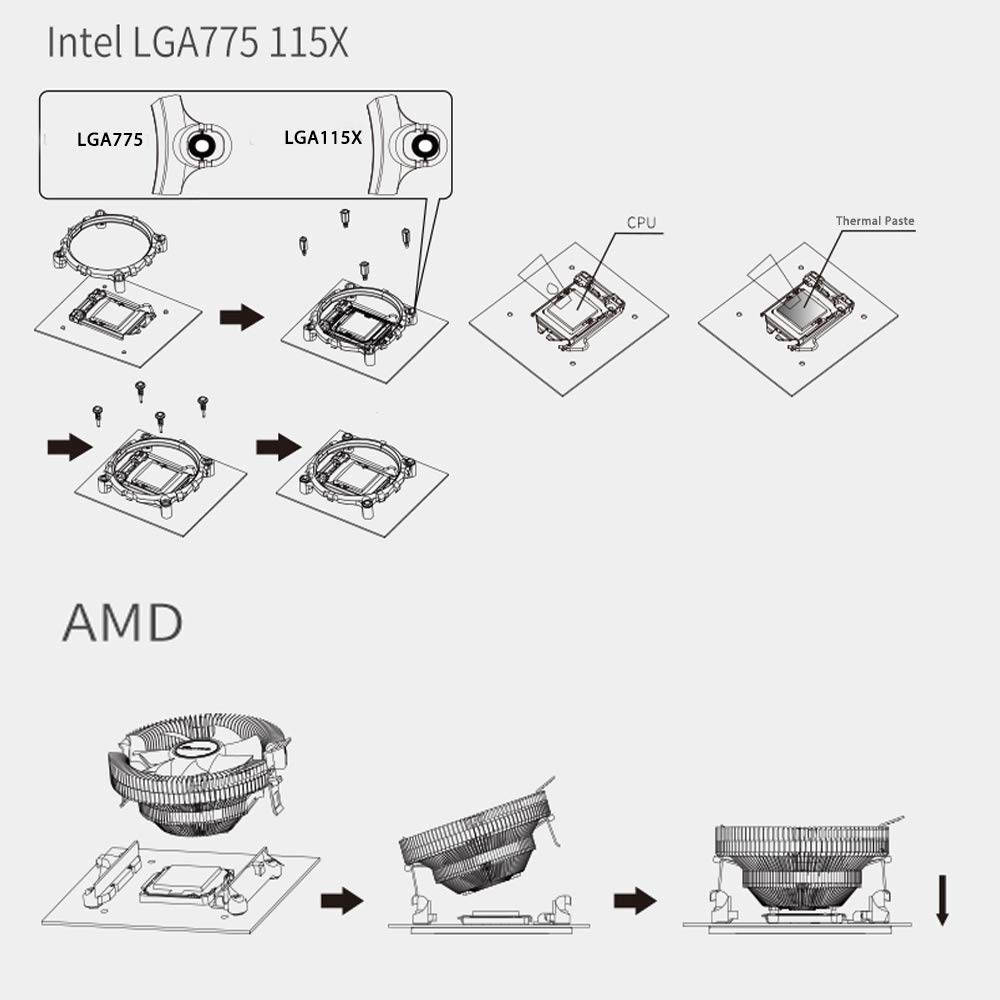 GOLDEN FIELD MHT CPU Cooler CPU Air Cooling Cooler with RGB Fan Heatsink for Intel LGA 1151/1150/1155/1156 Sockets & AMD AM4