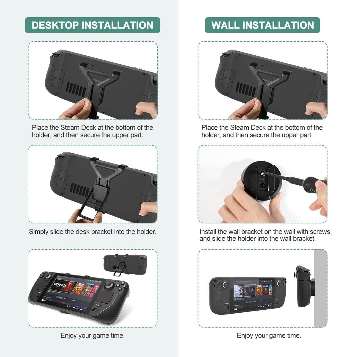 Lenink Stand for Steam Deck, Anti-Slip Foldable Holder Portable Base Wall Bracket Compatible with Valve Steam Deck Accessories (Black)