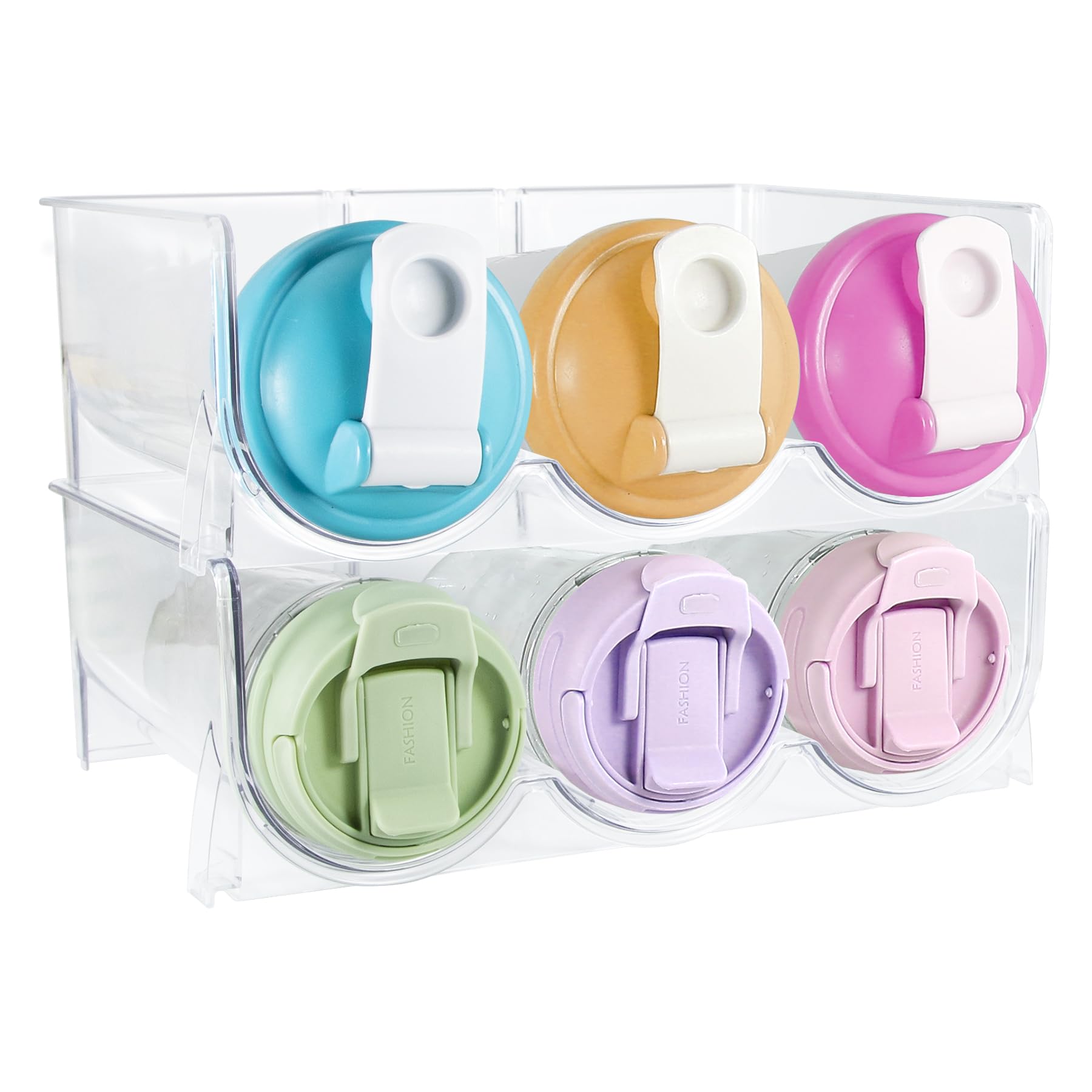 Golemas Water Bottle Organizer for Cabinet, Plastic Water Bottle Storage Rack, Stackable Tumbler Organizer Holder for Kitchen & Pantry Organization, Clear Home Refrigerator Shelf, 2Pack for 6 Bottles
