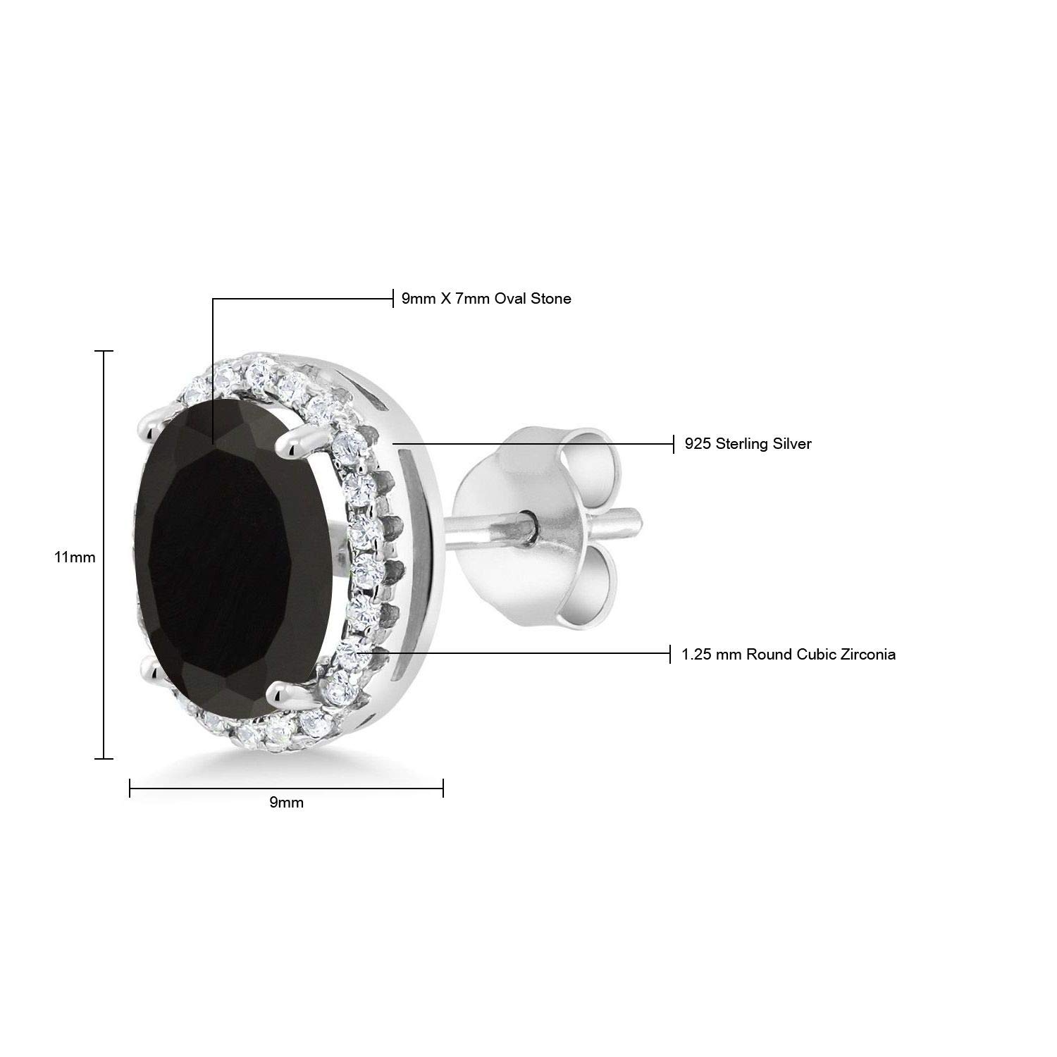 Gem Stone King 925 Sterling Silver Black Onyx Halo Earrings For Women (4.48 Cttw, Gemstone Birthstone, Oval 9X7MM)