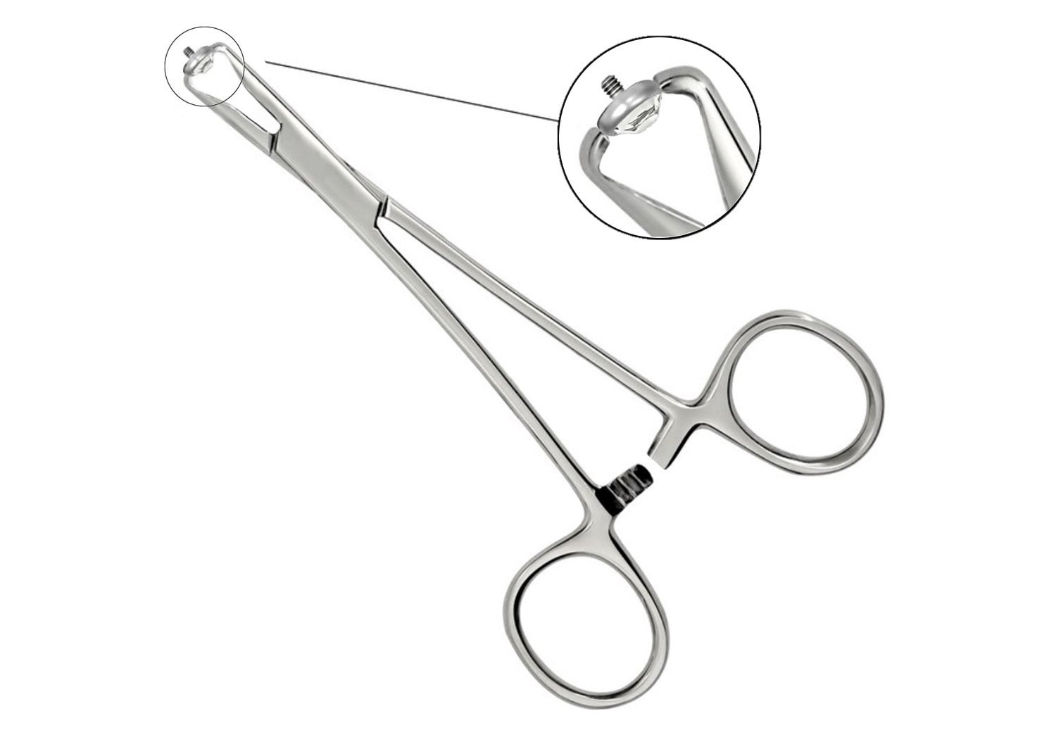 Forbidden Body Jewelry Bundle: 14g Ultra Thin Flat Clear 4.4 mm Gem Top for Dermal Piercing + 5" Surface Anchor Forceps