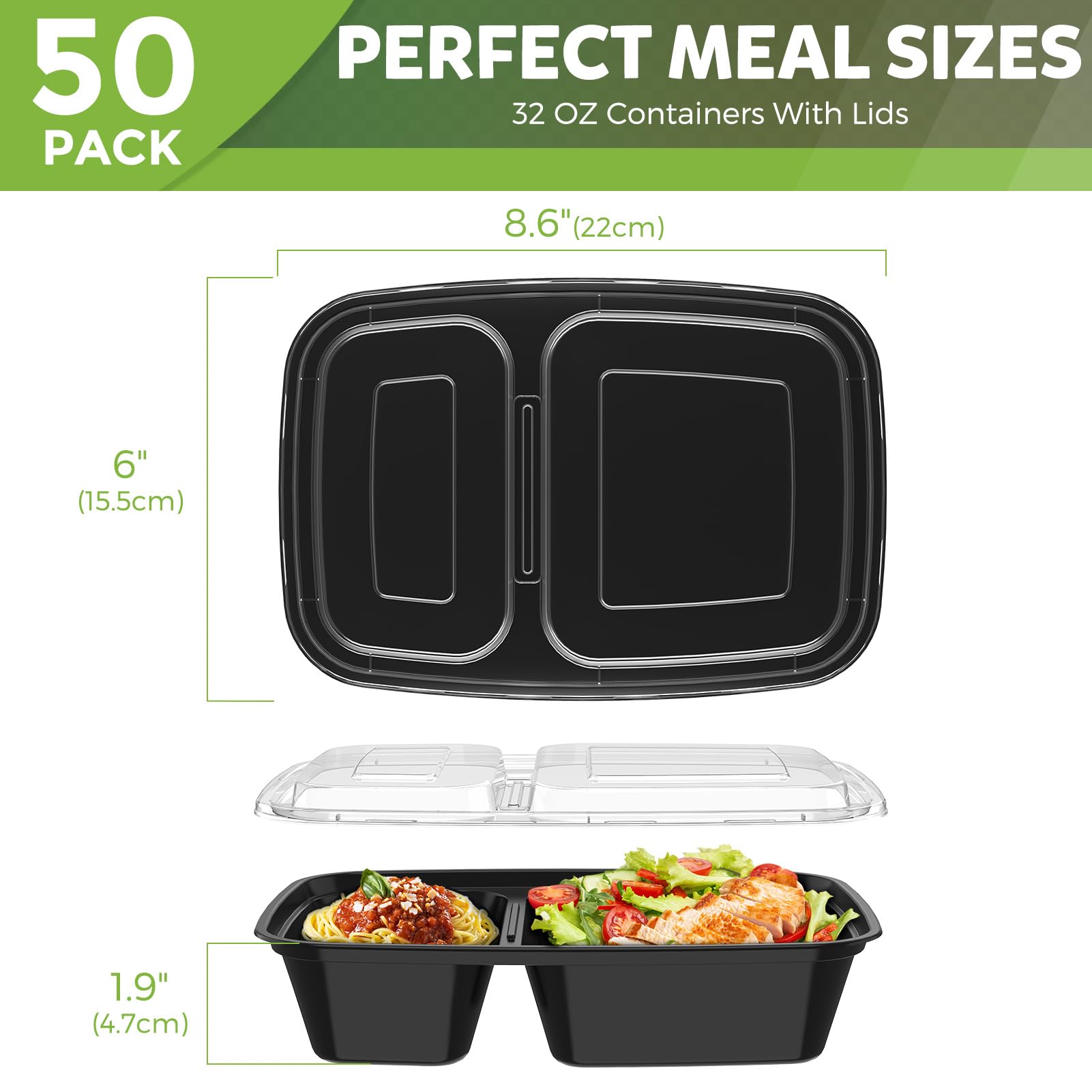 Glotoch 50 Pack 32OZ【2024 Upgrade】Meal Prep Container Microwave Safe,Extra Large &Thick Food Storage Containers With Lids,Durable Bento Boxes BPA-free, Stackable,Dishwasher/Freezer Safe
