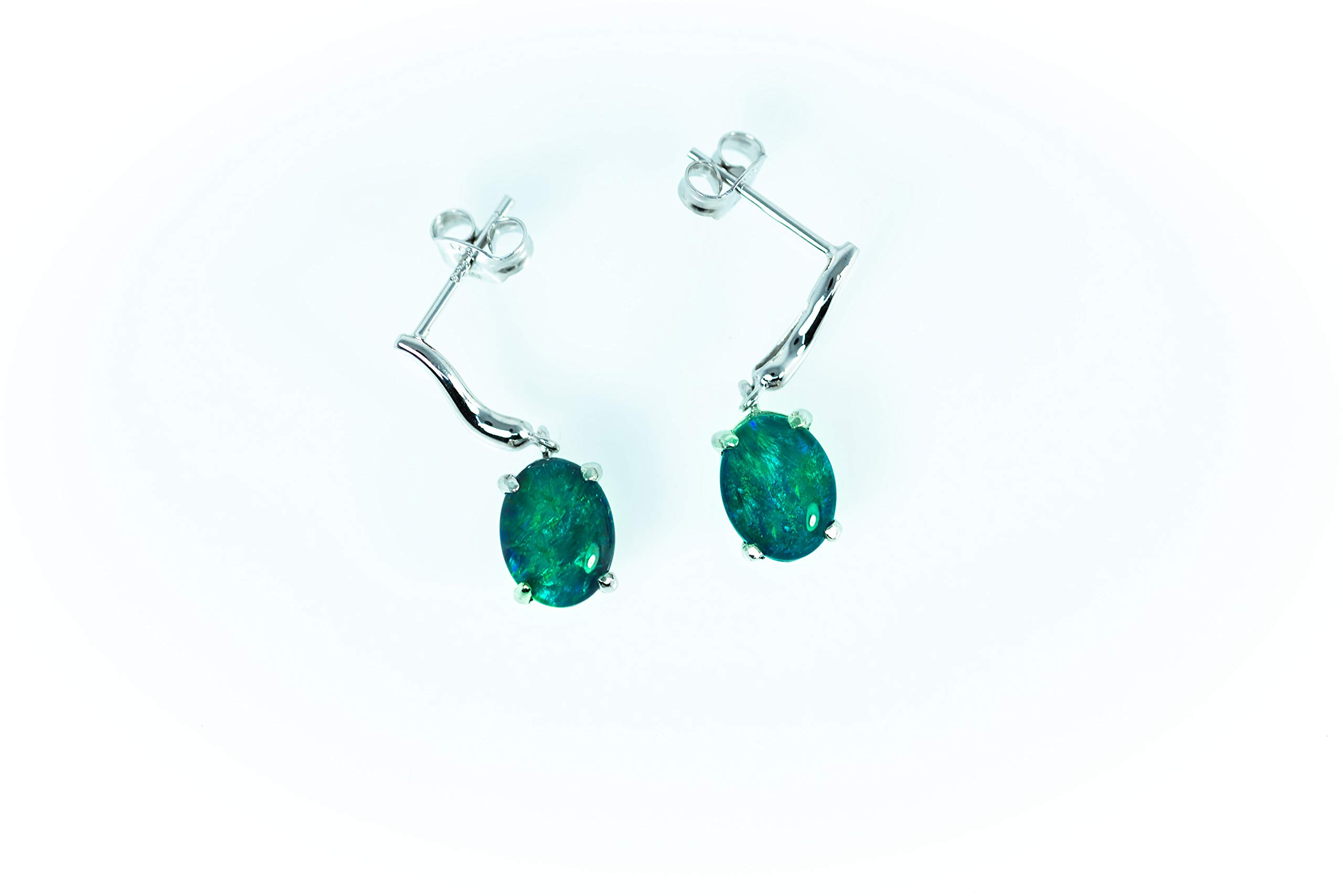 Genuine Opal Earrings - Australian Triplet Opal Earrings in 925 Sterling Silver with White Gold Plated Women's Jewelry…