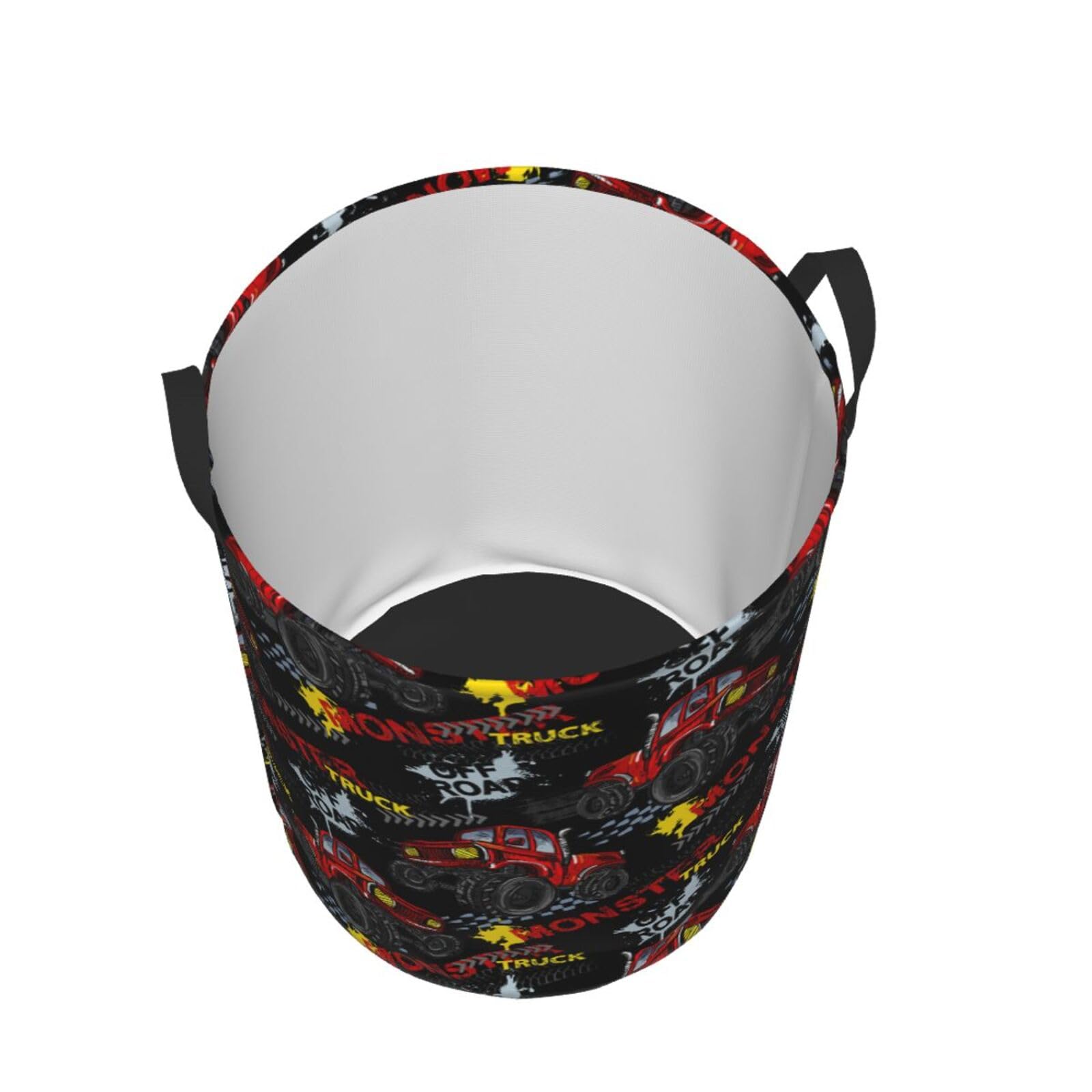 Grunge Monster Truck Cars Pattern Laundry Hamper With Handle Foldable Durable Laundry Basket Storage Bin Dirty Clothes Organizer Bag For Bedroom Bathroom Nursery