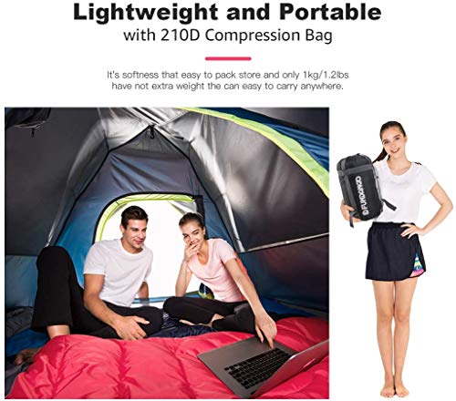 FUNDANGO Lightweight Compact Backpacking Sleeping Bag for Adult, Ultralight 3 Season Thin Warm Weather Waterproof Portable Envelope Sleeping Bag for Camping, Hiking, Summer, Spring, Fall, Women, Men