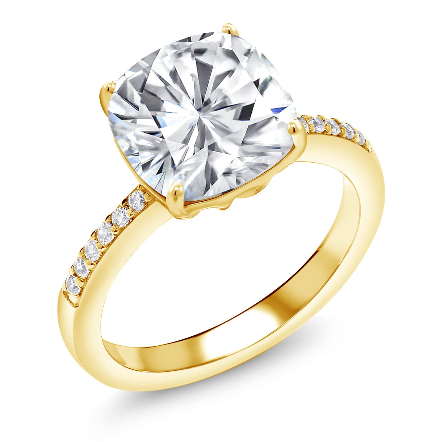 Gem Stone King 18K Yellow Gold Plated Silver 10MM Cushion Gemstone Birthstone Engagement Ring | Wedding Anniversary Promise Ring For Women | Available In Size 5, 6, 7, 8, 9