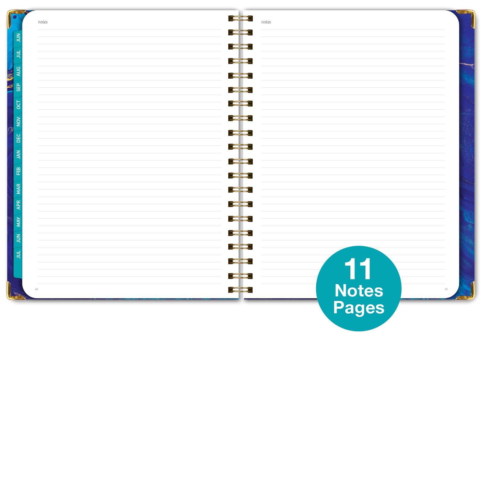 HARDCOVER Academic Year 2023-2024 Planner: (June 2023 Through July 2024) 8.5"x11" Daily Weekly Monthly Planner Yearly Agenda. Bookmark, Pocket Folder and Sticky Note Set (Dark Blue Marble)