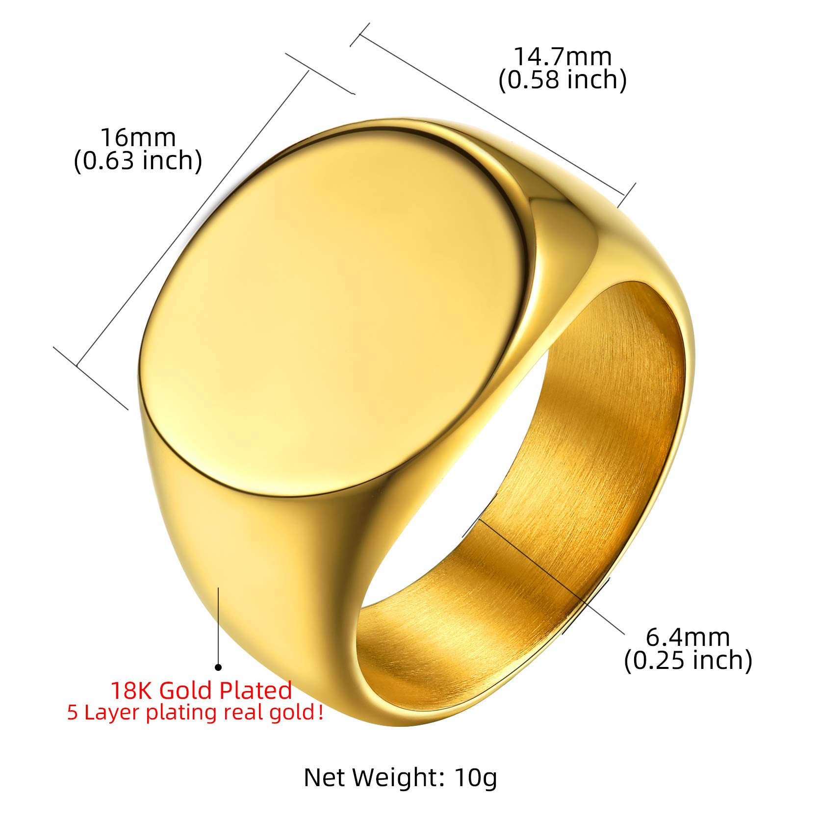 GOLDCHIC JEWELRY Statement Rings For Women, 18K Gold Plated Stainless Steel Classical Simple Plain Signet Pinky Stacking Ring