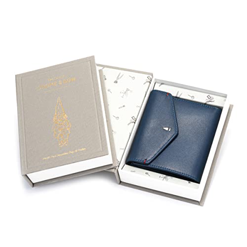 Gnome & Bow Envelope Flap Cash Coin Small Bifold Wallet Women (100% Genuine USA Nappa Leather/RFID Blocking) (Blue)