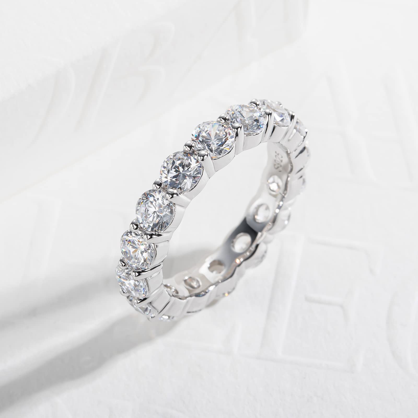 Gobaalele Cubic Zirconia Eternity Ring, 5.1cttw 5A Round Cut CZ S925 Sterling Silver Stackable Wedding Band, Simulant Diamond Eternity Band Ring Bridal Sets Christmas gift for Women Size7.5