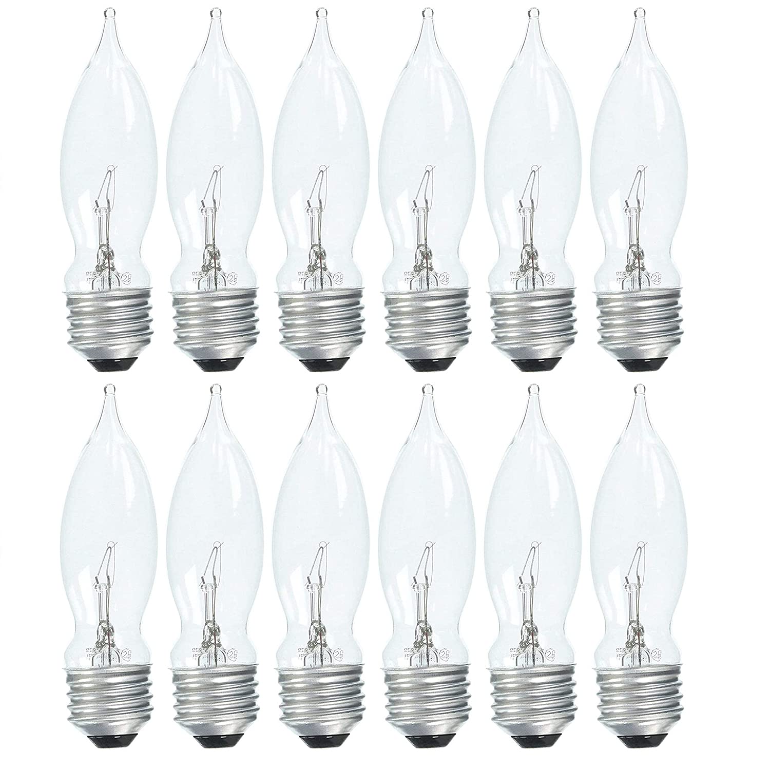 GE Set of 12 75333 Crystal Clear 40 Watt Bent Tip Standard Base Light Bulbs