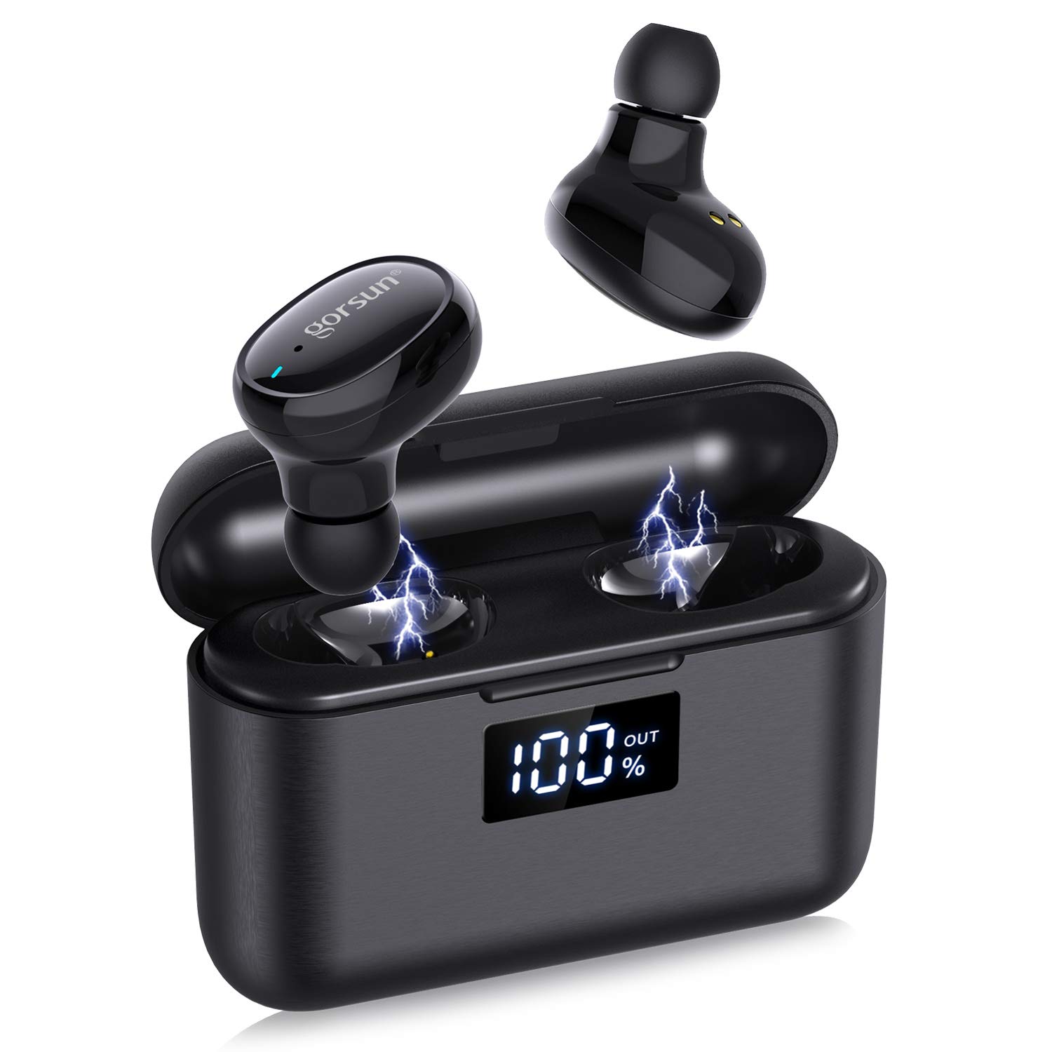 gorsun 【100 Hrs Playtime】 True Wireless Earbuds Bluetooth Headphones with Built-in Microphone, Waterproof TWS Stereo Earphones with LED Display Charging Case,Touch Control Headset for Sport