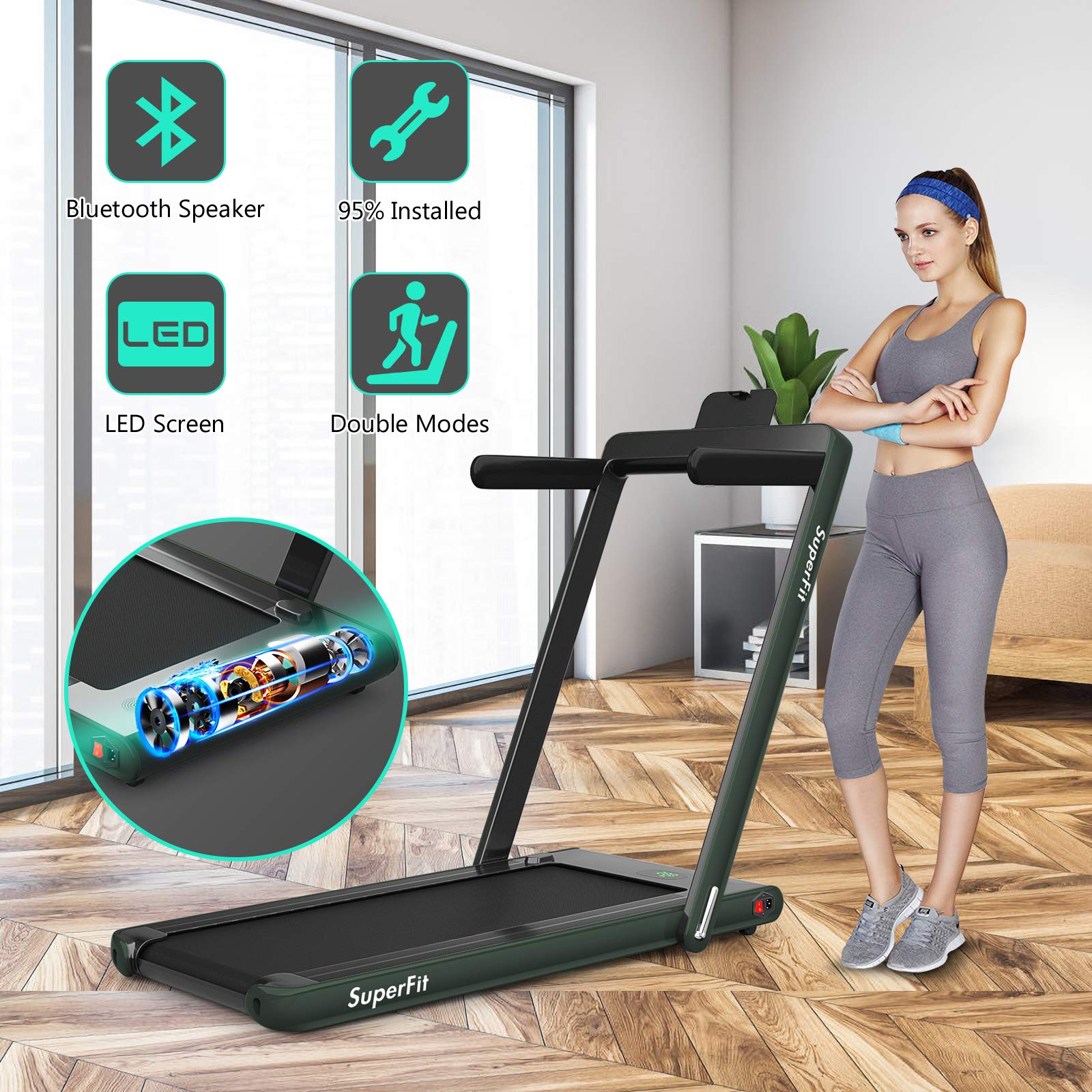 GYMAX Walking Pad, 2.25HP Foldable Treadmill with LED Display, Remote & Smart App Control, 2 in 1 Under Desk Treadmill, Portable Compact Folding Treadmill for Small Space/Home/Office (Black)