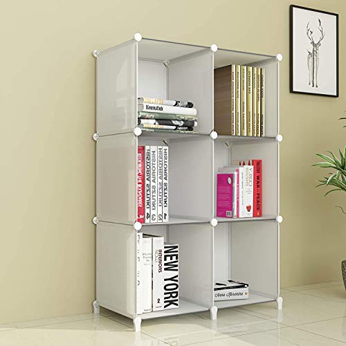 GuanJun Storage Organizer 6 Cubes,Modular Shelves, DIY Plastic Closet Cabinet,Storage Shelves for Bedroom, Living Room, Office, with Rubber Hammer (White)