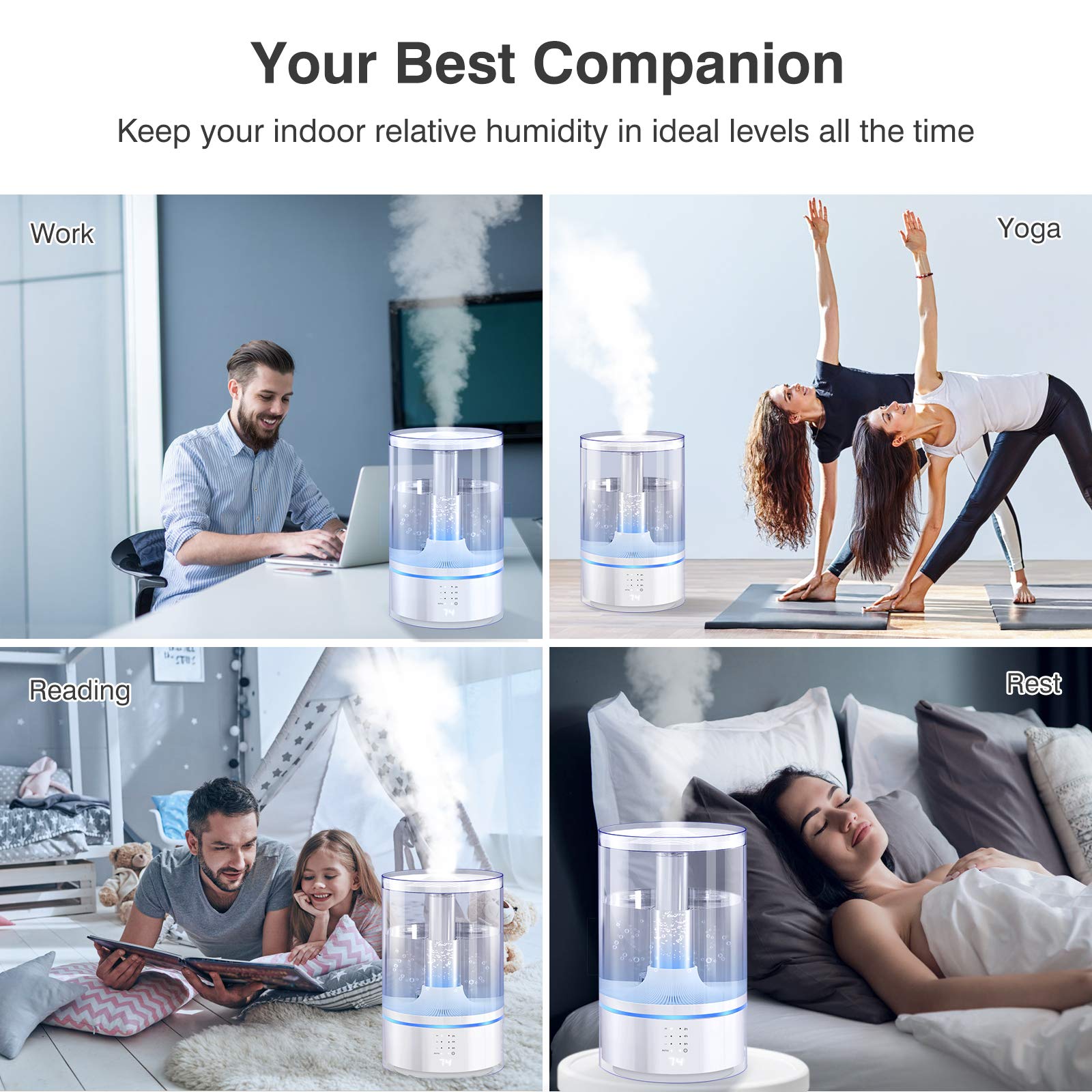 Gocheer Cool Mist Humidifier, 6L Ultrasonic Humidifiers for Bedroom Large Room, Essential Oil Diffuser Air Humidifier with Remote Control LED Display Auto Shut Off Auto Mode, Lasts Up to 65H (6L)