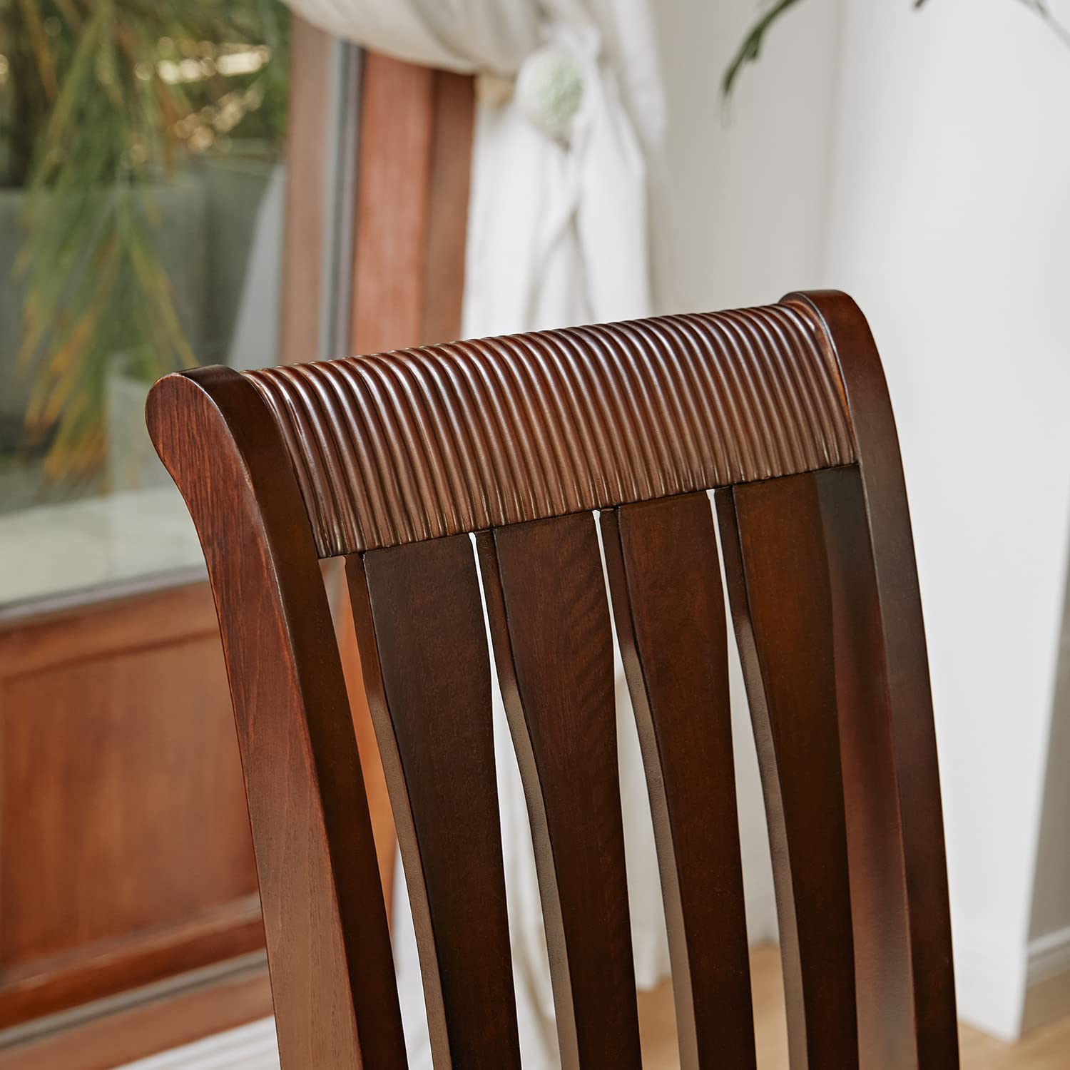 FurnitureR Dining Chairs Set of 4, Wooden Armless Kitchen Chair with Solid Rubber Wood Legs High-Back Dining Room Chairs with Upholstered Padded Cushion, Brown