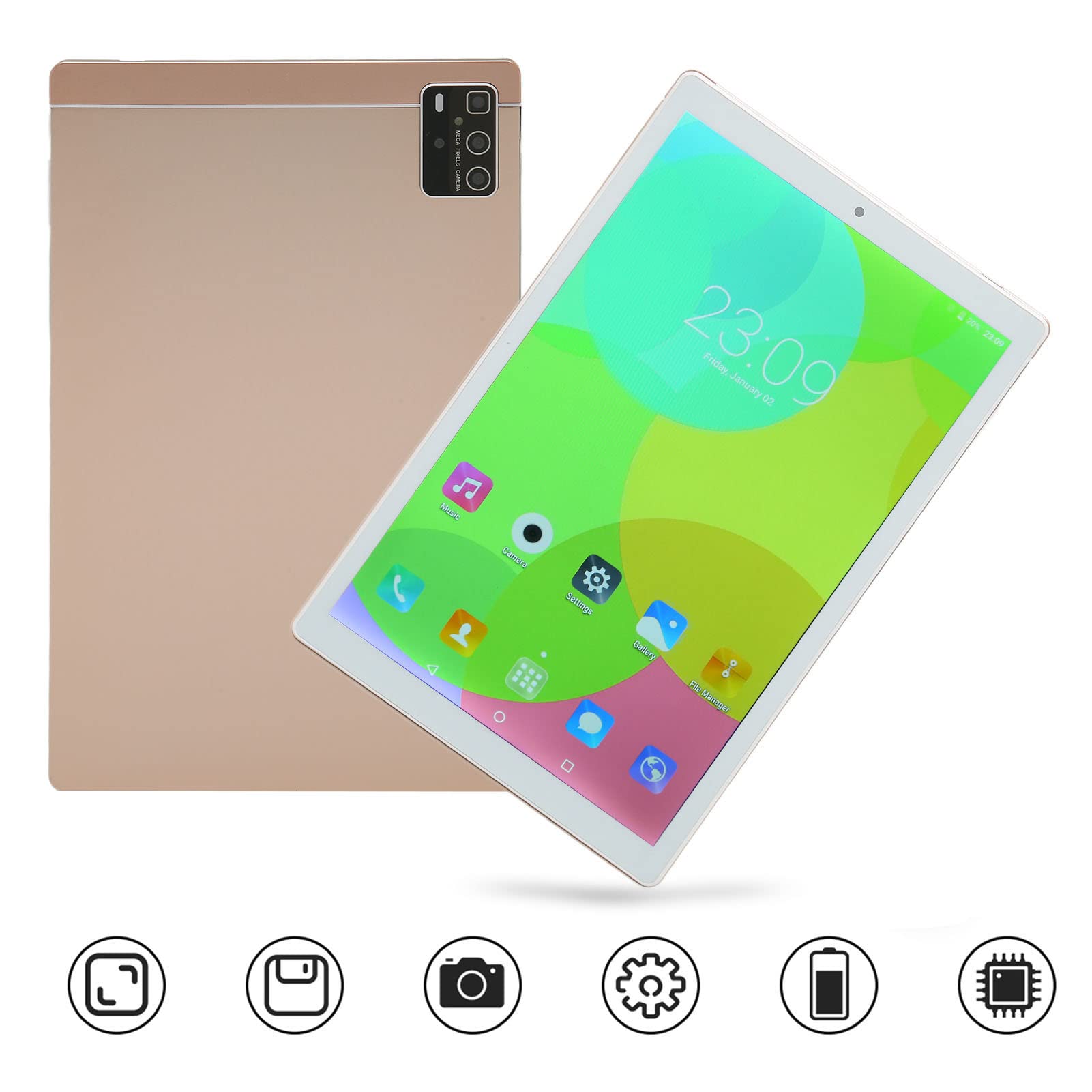 Huleo 10.1in Tablet, Front 5MP Rear 8MP 100 to 240V Gaming Tablet for Business (US Plug)