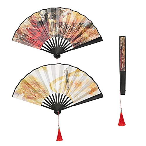 HACIEN Ornaments Hanfu Bamboo Folding Fan, Foldable Ancient, Hand Foldable Fan, 2 Printed Sides, Cosplay Costume Portable Folding Fan