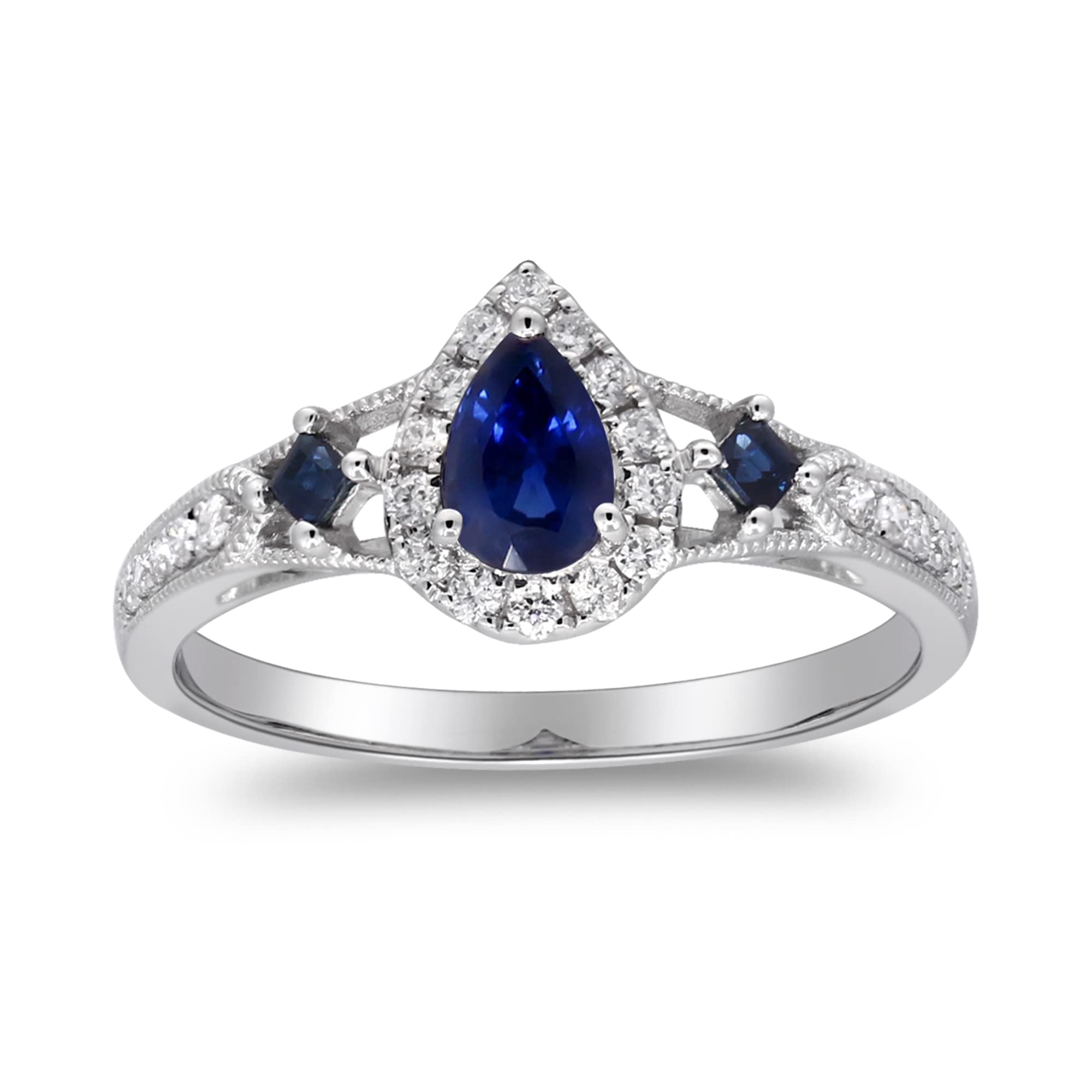 Gin & Grace women's 14K White Gold With Natural Blue Sapphire &Natural Diamond (I1) Ring TW3654R-BS-6 6