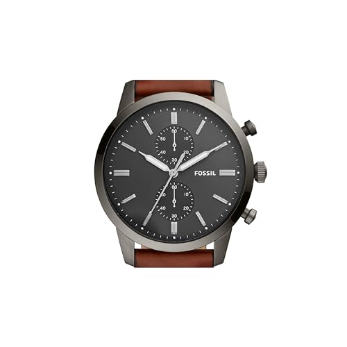 Fossil Men's Townsman Quartz Stainless Steel and Leather Chronograph Watch, Color: Smoke, Amber (Model: FS5522)