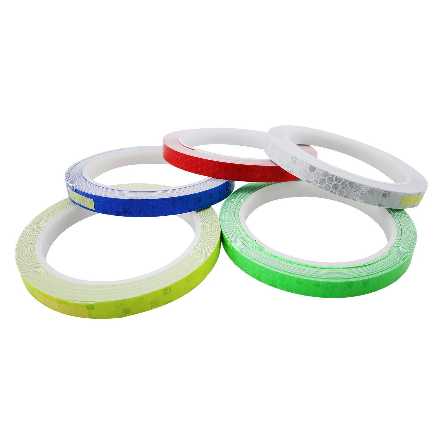 HSCGIN 5 Rolls Reflective Stickers Bike Warning Reflective Stickers Waterproof Adhesive Decals White/Yellow/Red/Blue/Green for Motorcycle, Bicycle, Strollers
